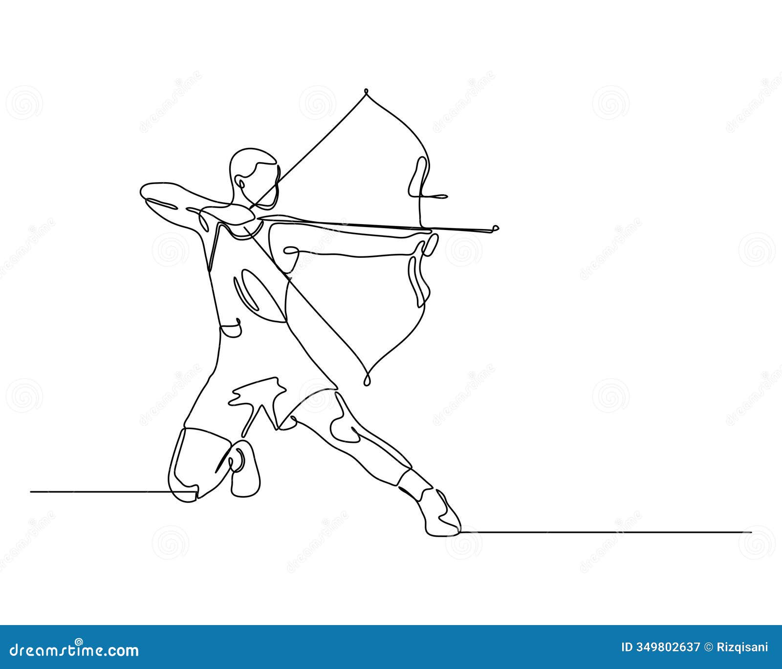 Continuous Line Drawing of an Archer in a Dynamic Pose, Kneeling and ...
