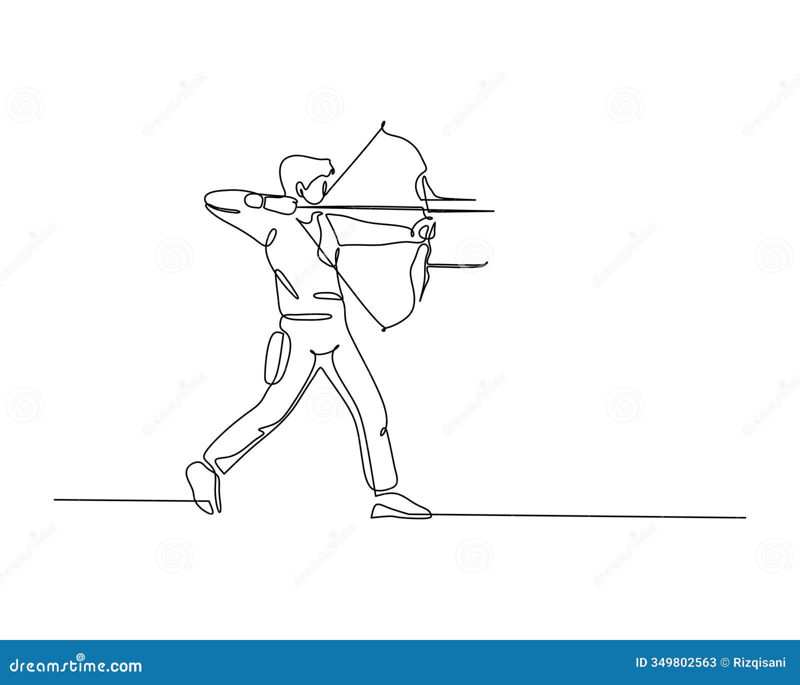 Continuous Line Drawing of an Archer Pulling Back a Bowstring, Focusing ...