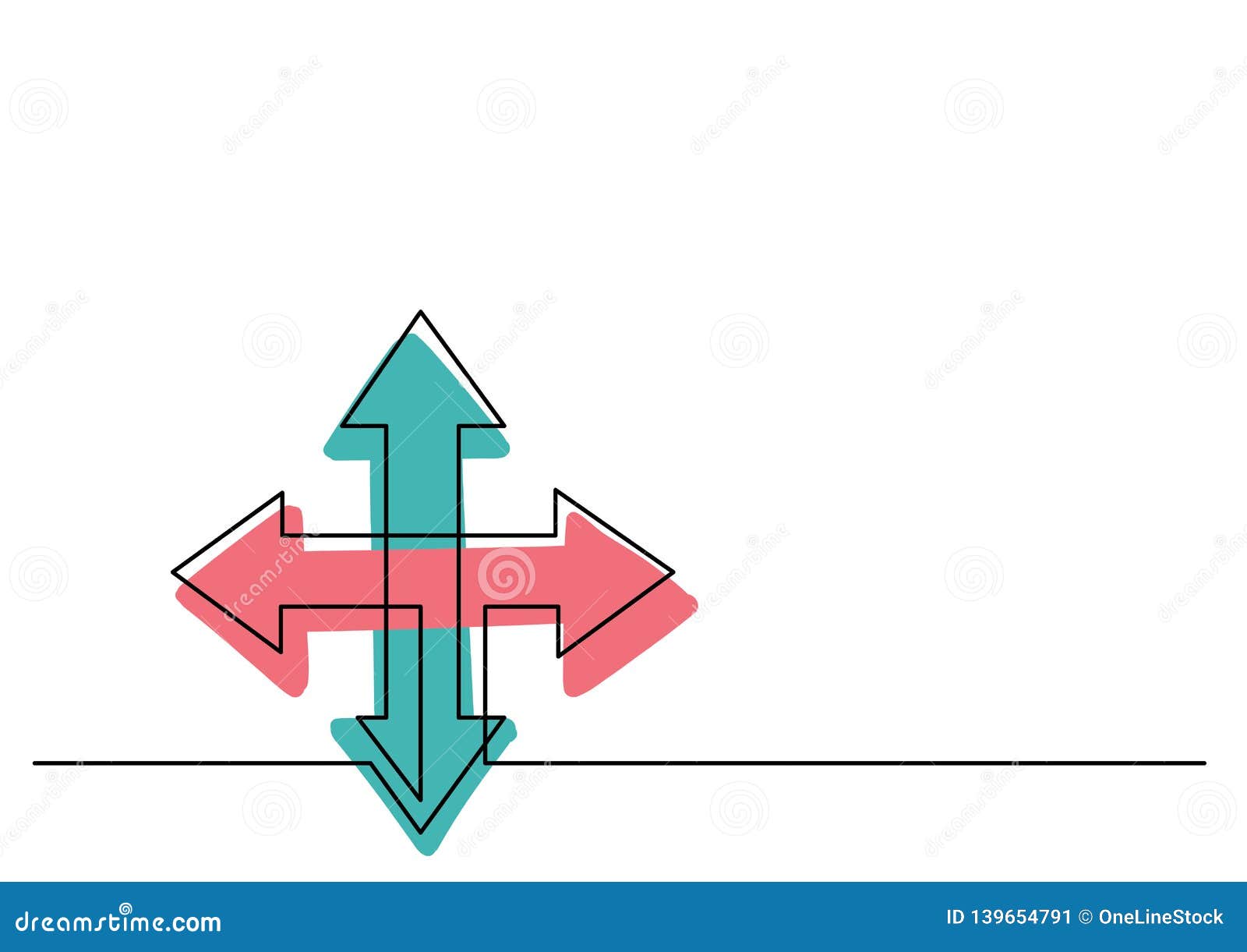 Continuous Line Drawing Of Arrows To Four Directions Cartoon Vector ...