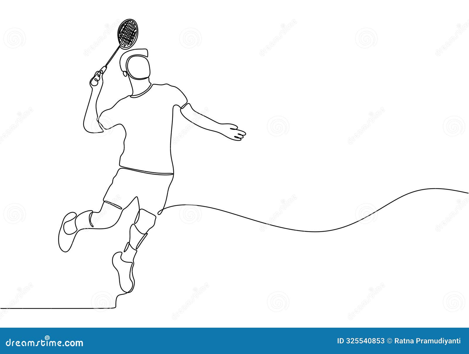 Continuous Line Drawing of Badminton Player Jump and Smash the Ball ...