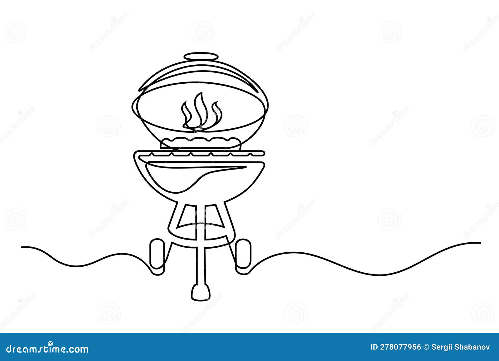 Continuous Line Drawing Bbq Grill Isolated on White Background Stock ...