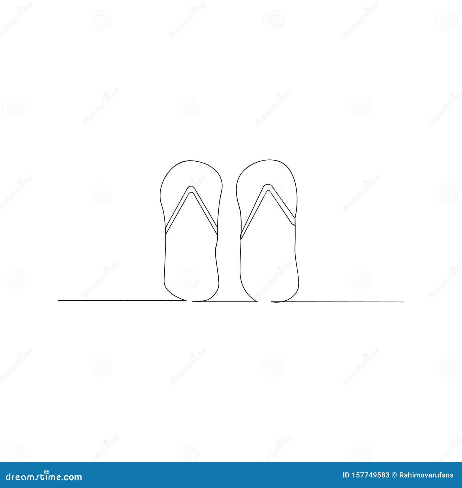 Continuous Line Drawing of Beach Slippers. Isolated Sketch Drawing of ...