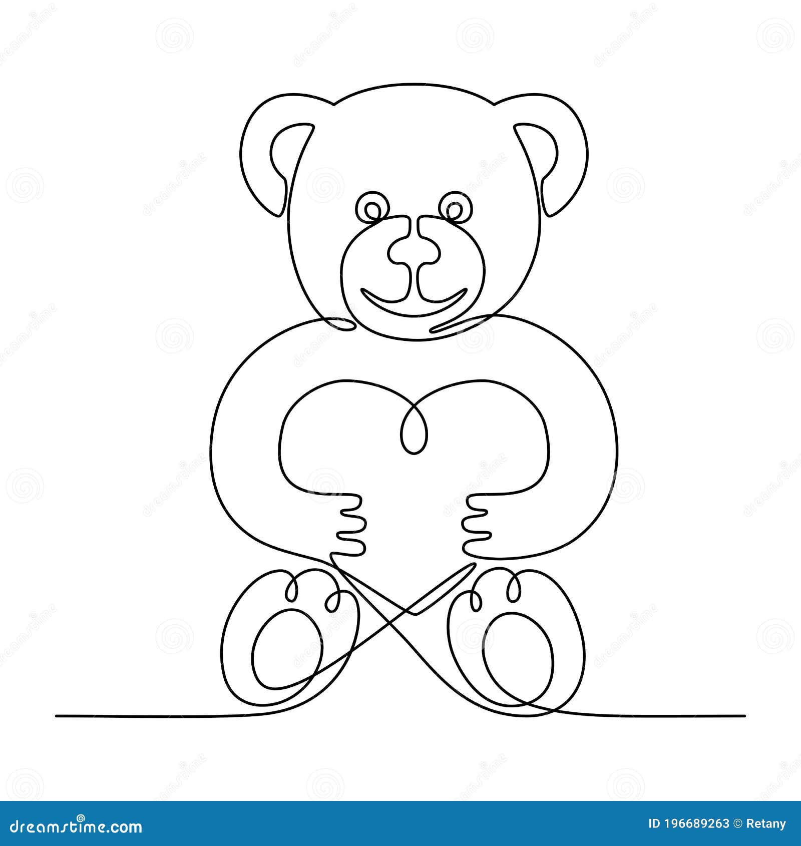 Continuous Line Drawing. Bear with Heart Stock Vector - Illustration of ...
