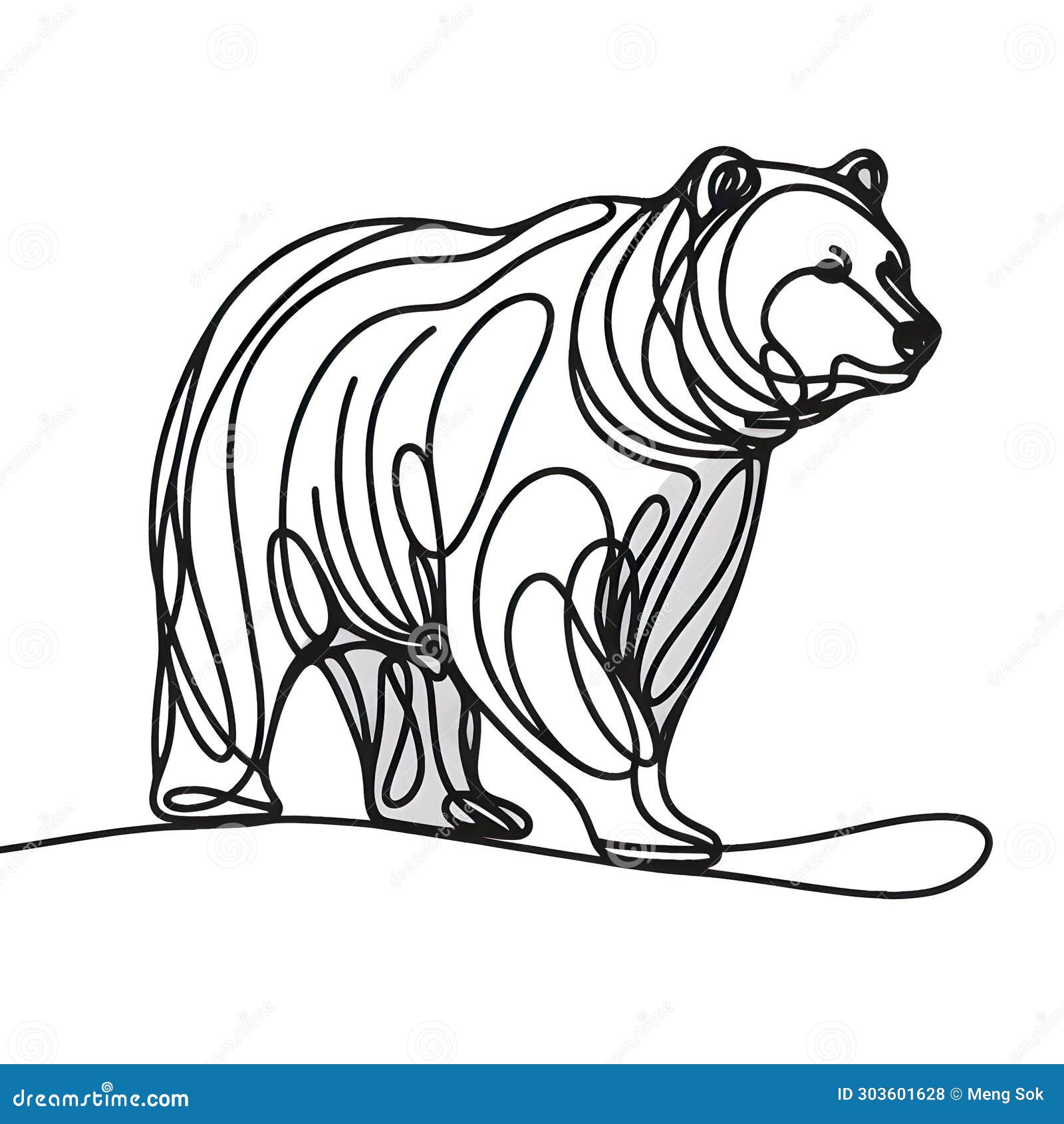 A Continuous Line Drawing of a Bear in Motion on a White Background ...