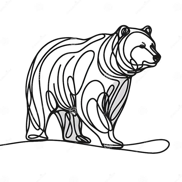 A Continuous Line Drawing of a Bear in Motion on a White Background ...