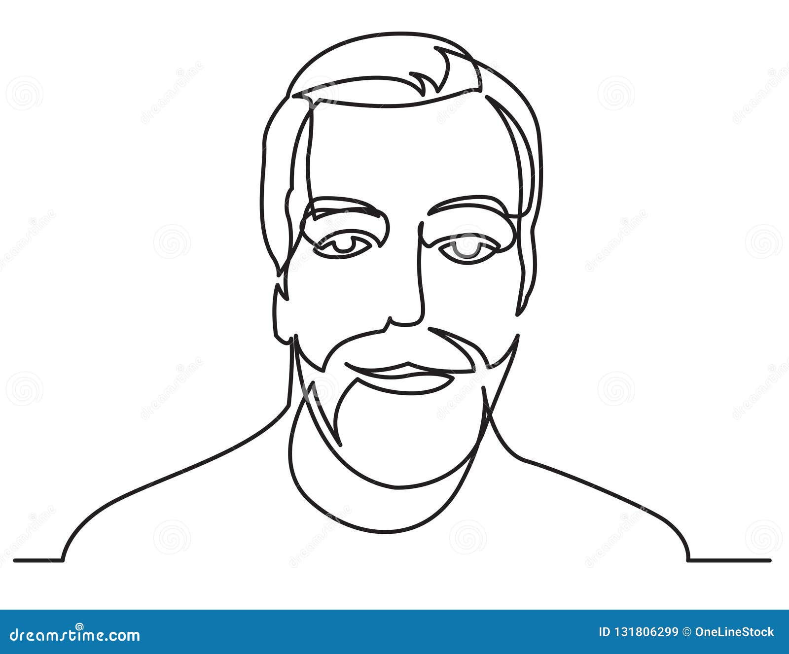 Continuous Line Drawing of Bearded Man on White Background Stock Vector ...