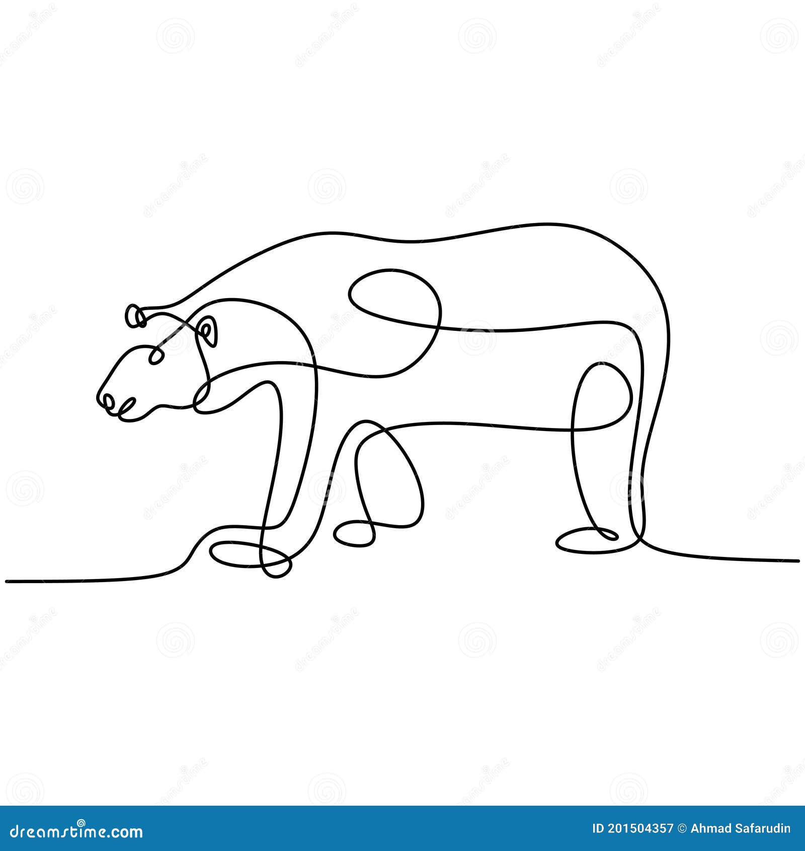 Continuous Line Drawing Of Bears. A Giant Bear Walking Forward In The ...