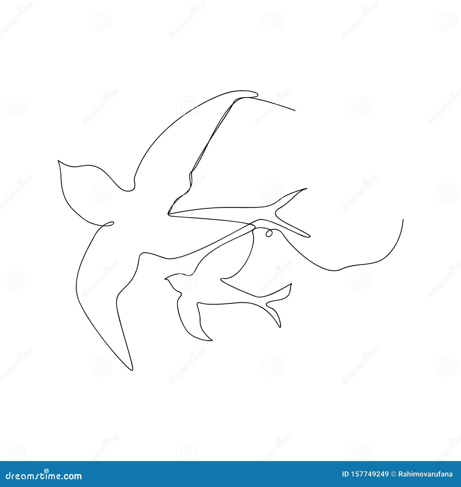 Continuous Line Drawing of Bird Flying. Isolated Sketch Drawing of Bird ...