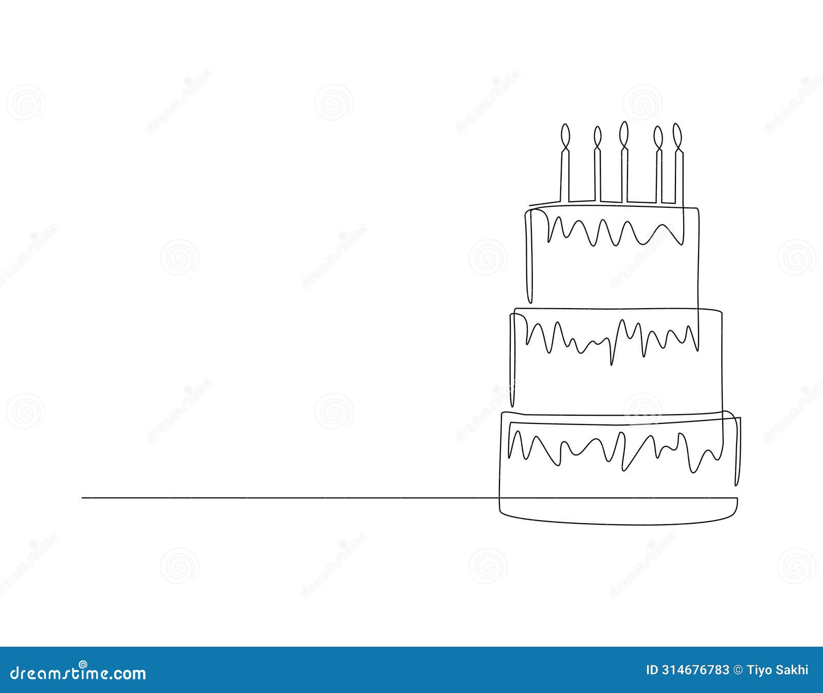 Continuous Line Drawing of Birthday Cake. One Line of Cake. Birthday ...