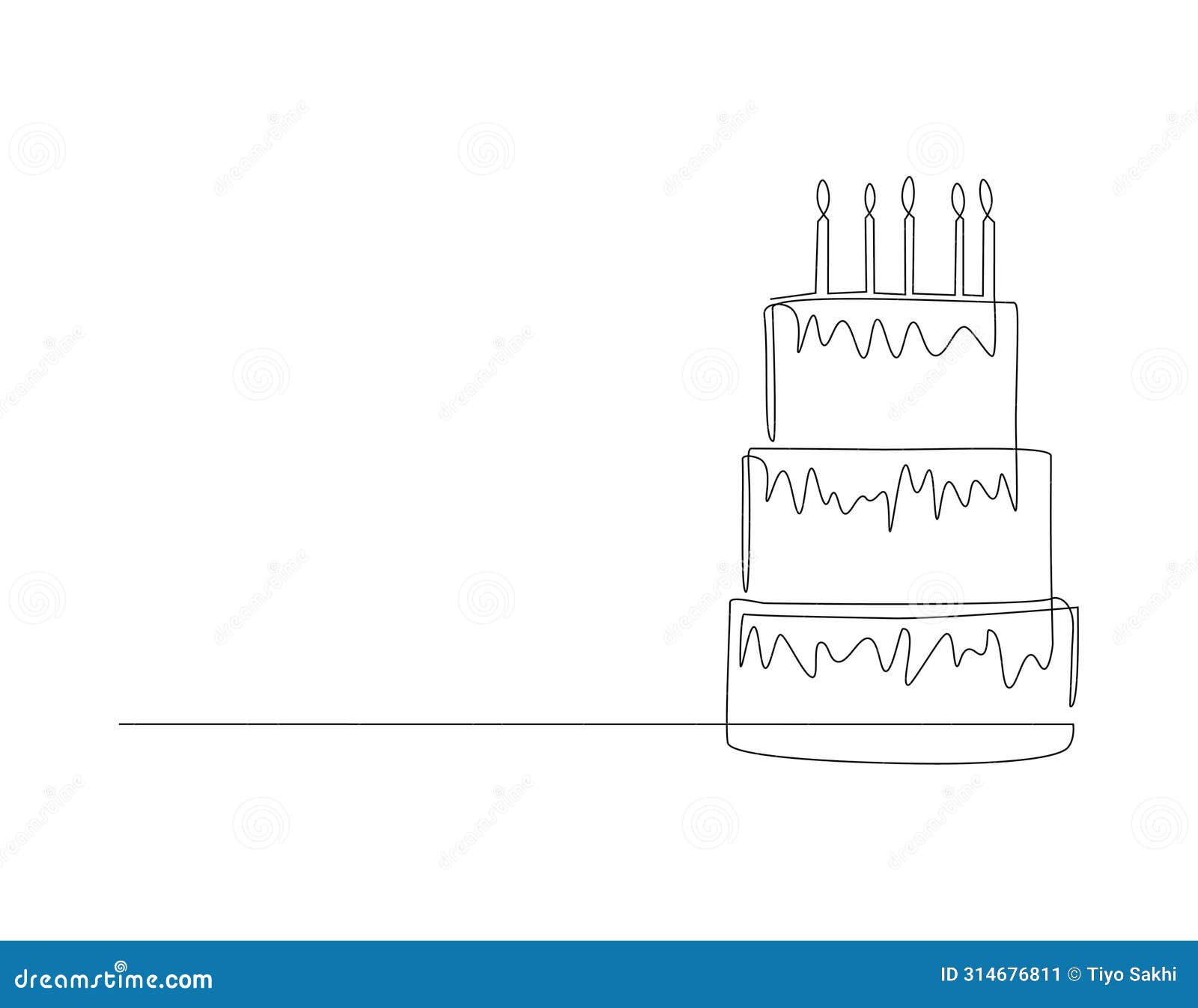 Continuous Line Drawing of Birthday Cake. One Line of Cake. Birthday ...