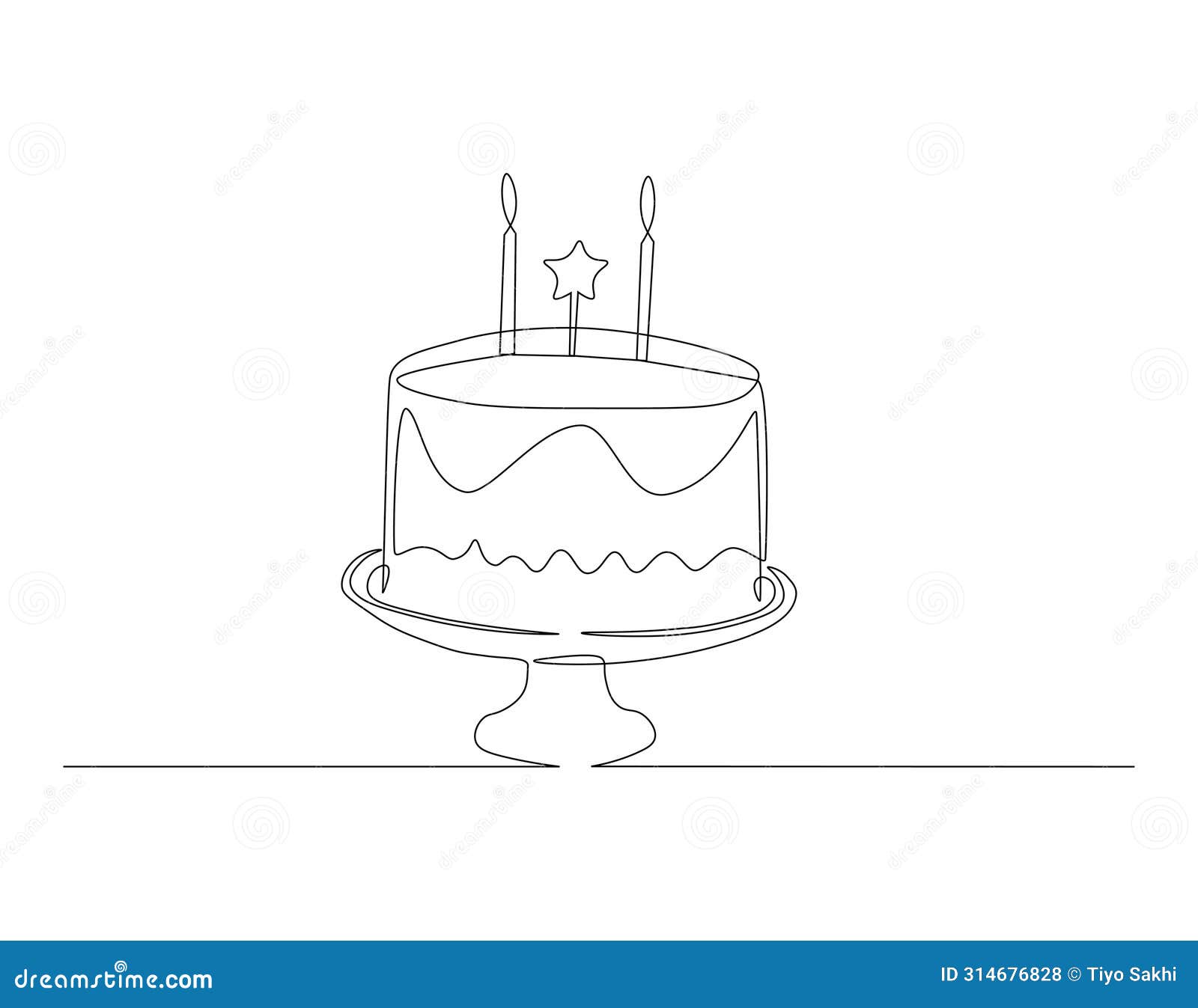 Continuous Line Drawing of Birthday Cake. One Line of Cake. Birthday ...
