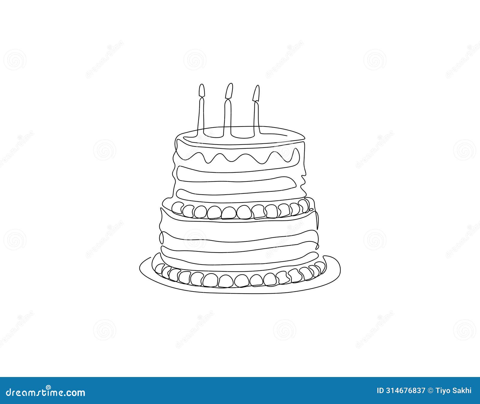 Continuous Line Drawing of Birthday Cake. One Line of Cake. Birthday ...