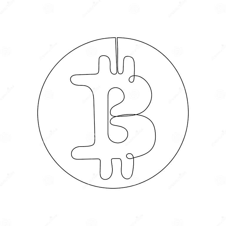 Continuous Line Drawing of Bitcoin Digital Currency. Vector ...