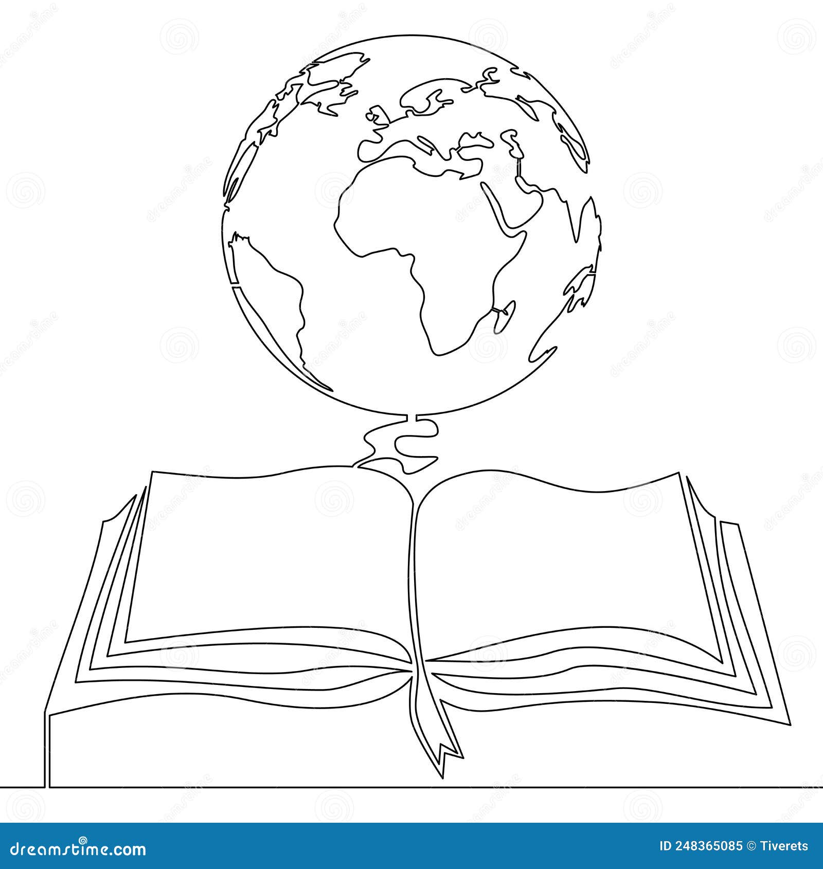 Continuous Line Drawing Book and Globe Earth Planet Concept Stock ...