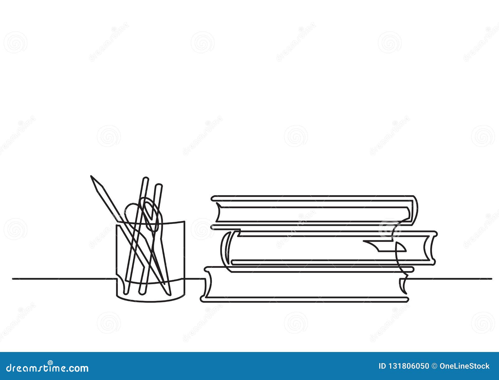 Continuous Line Drawing of Books and Pencils Stock Vector ...