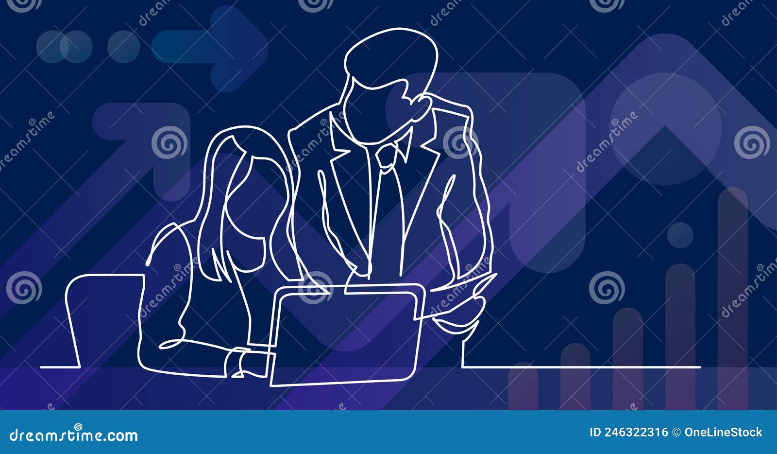 Continuous Line Drawing of Boss and Employee Discussing Work Task Stock ...