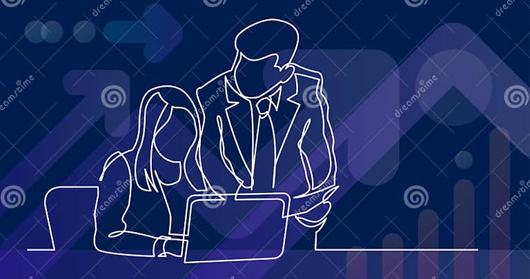 Continuous Line Drawing of Boss and Employee Discussing Work Task Stock ...