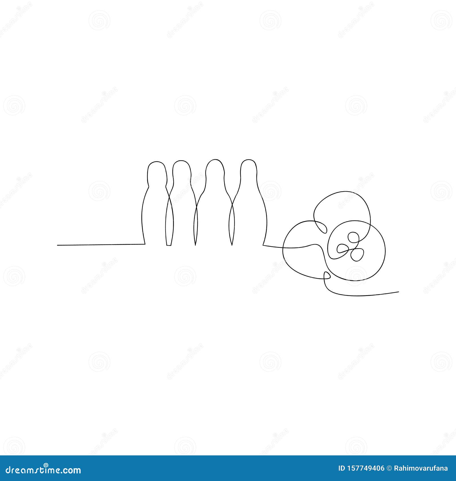Continuous Line Drawing of Bowling. Isolated Sketch Drawing of Bowling ...