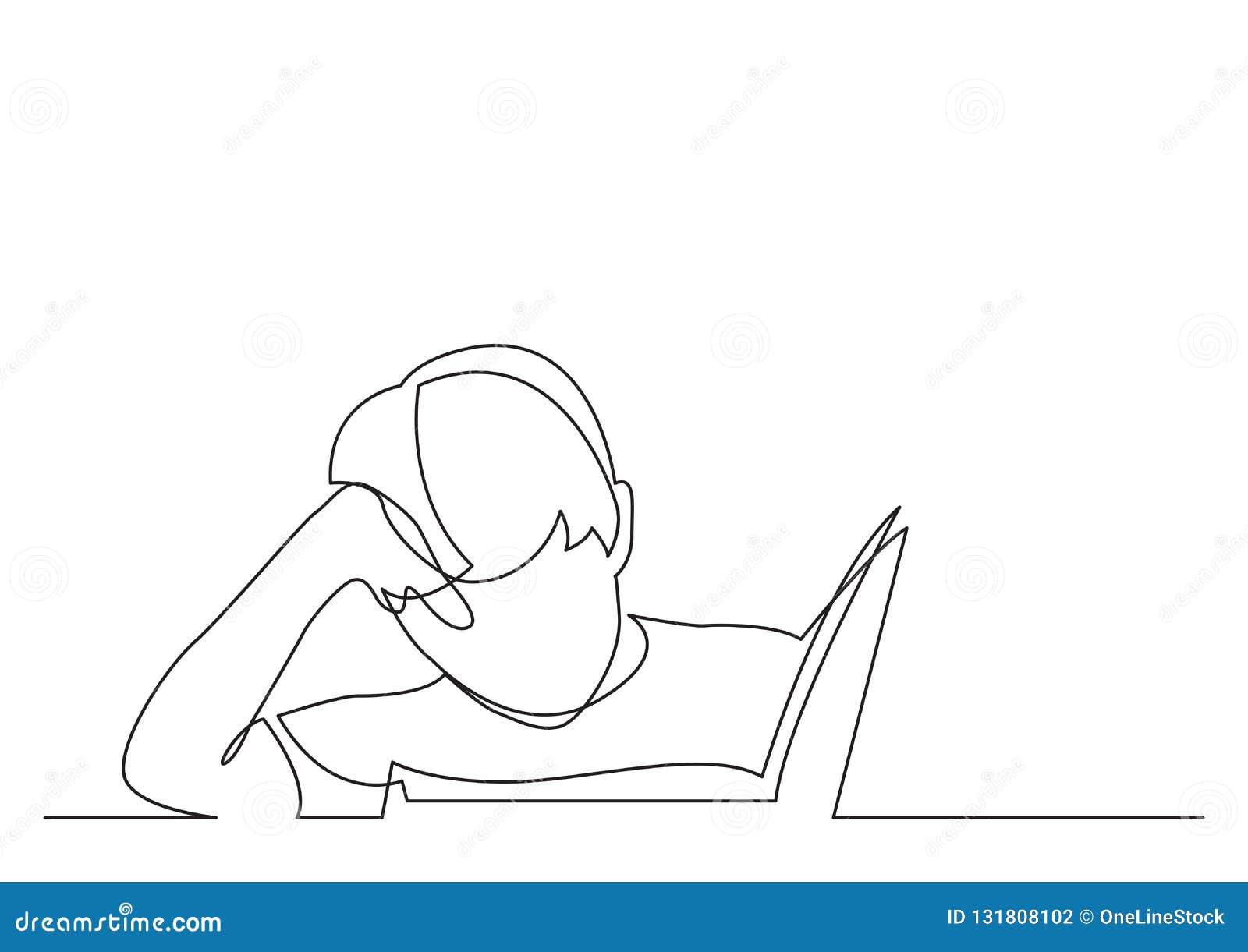 Continuous Line Drawing of Boy Reading Book Stock Vector - Illustration ...