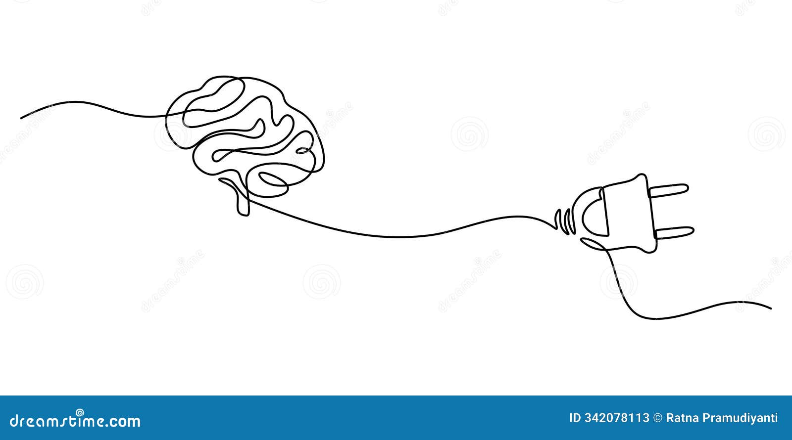 Continuous Line Drawing of Brain with Electrical Plug for Education and ...