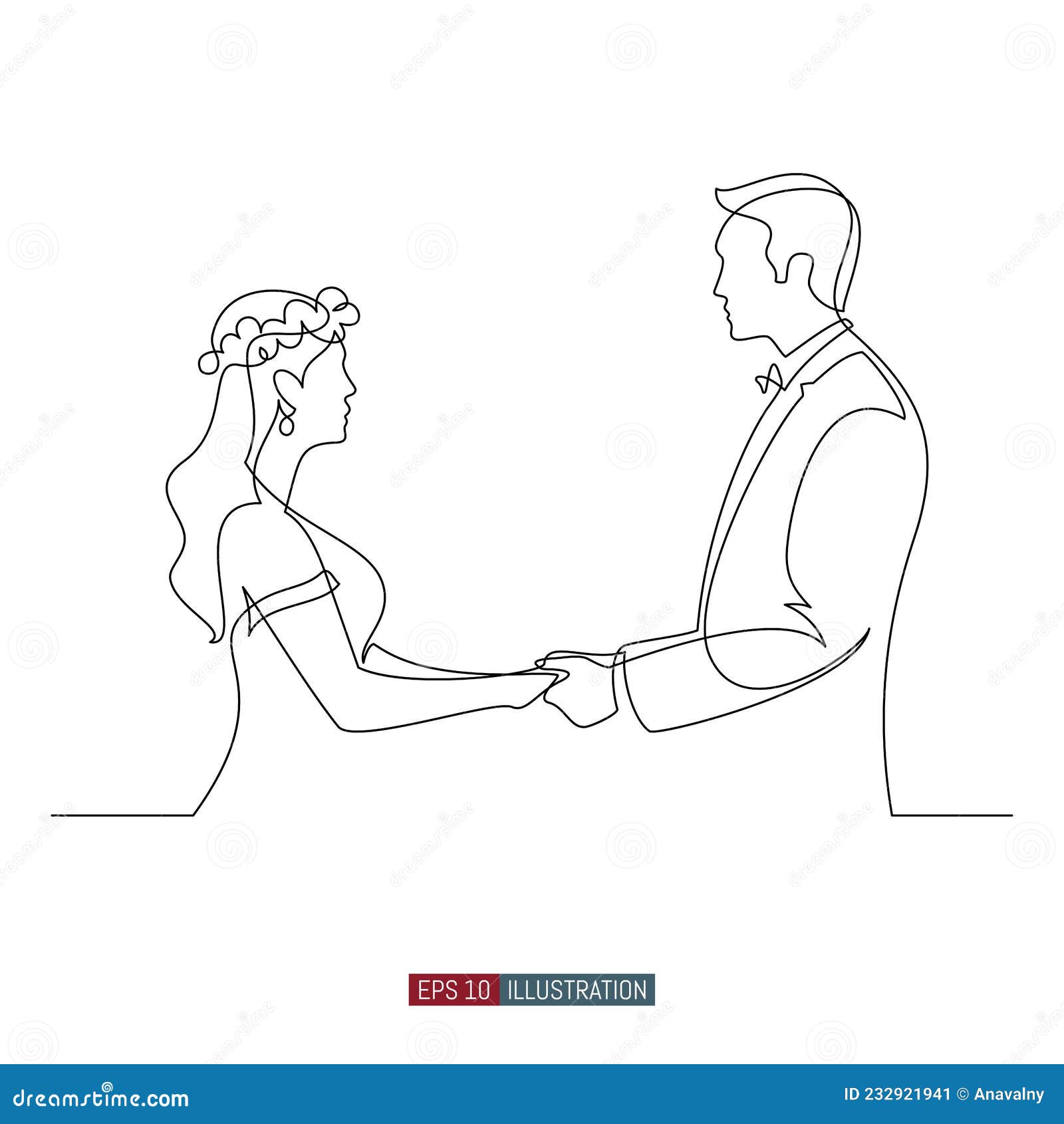 Continuous Line Drawing of Bride and Groom at Wedding Ceremony ...