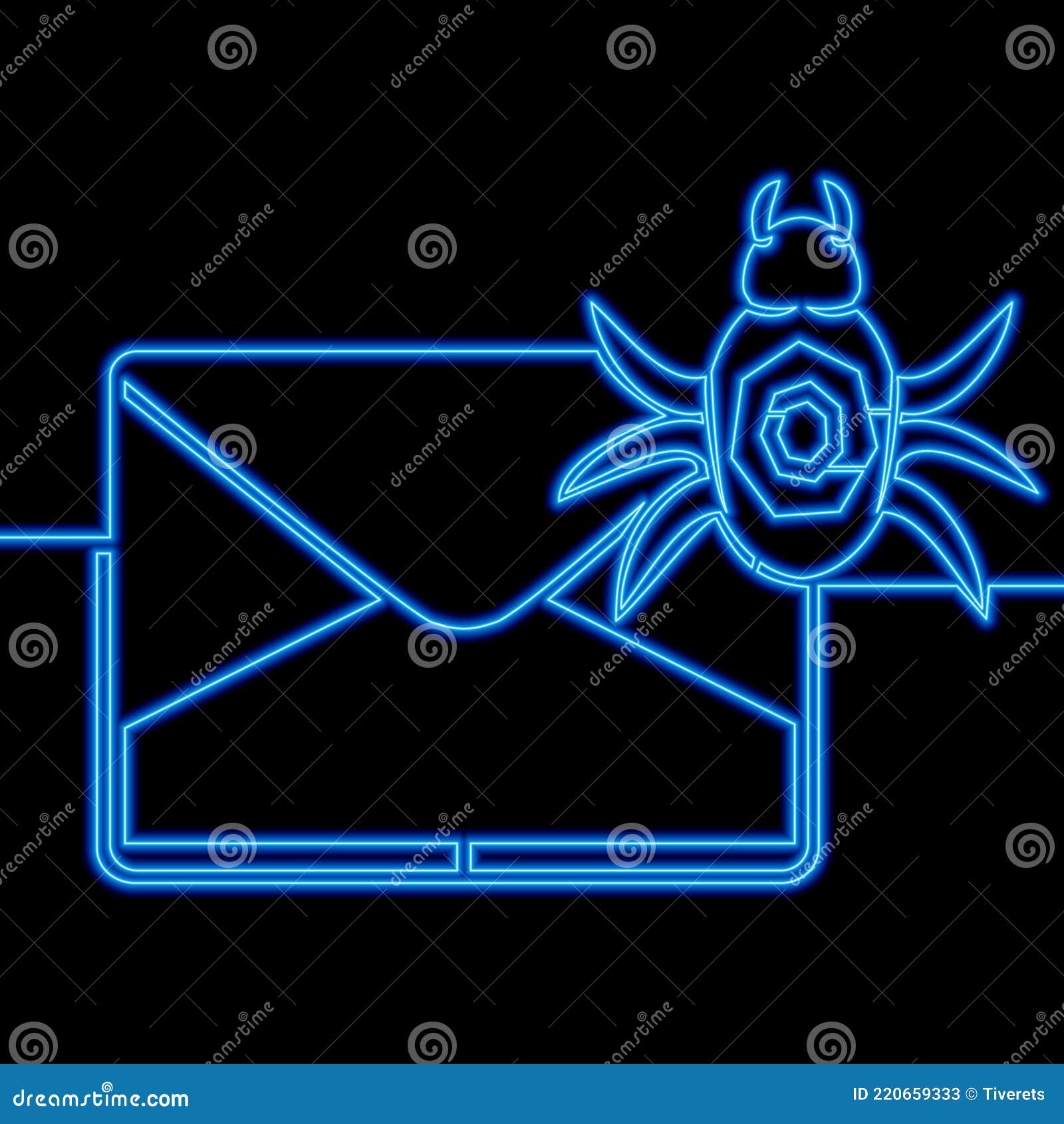 Continuous Line Drawing Bug Email Spam Virus Neon Stock Vector ...