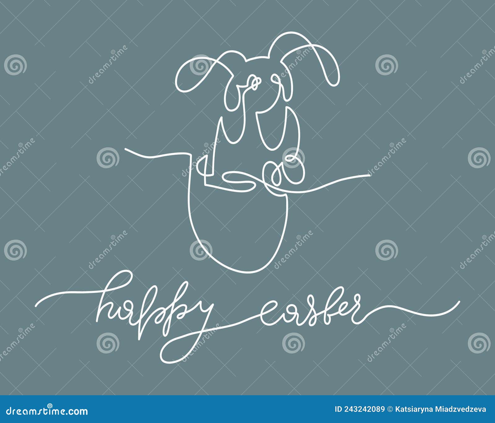 Continuous Line Drawing Bunny,happy Easter Words. Stock Vector ...