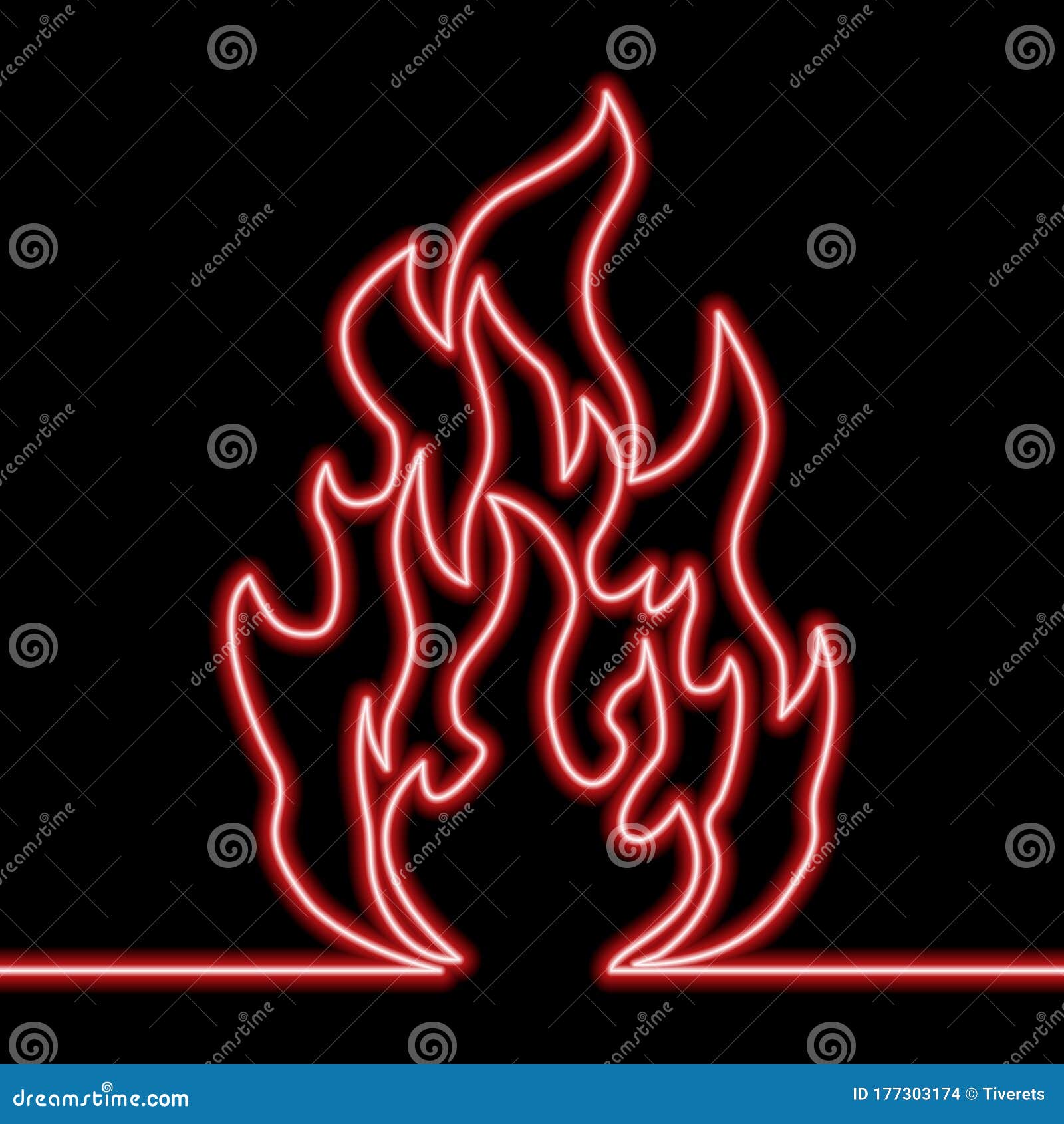 Continuous Line Drawing Burning Fire Neon Concept Stock Vector ...