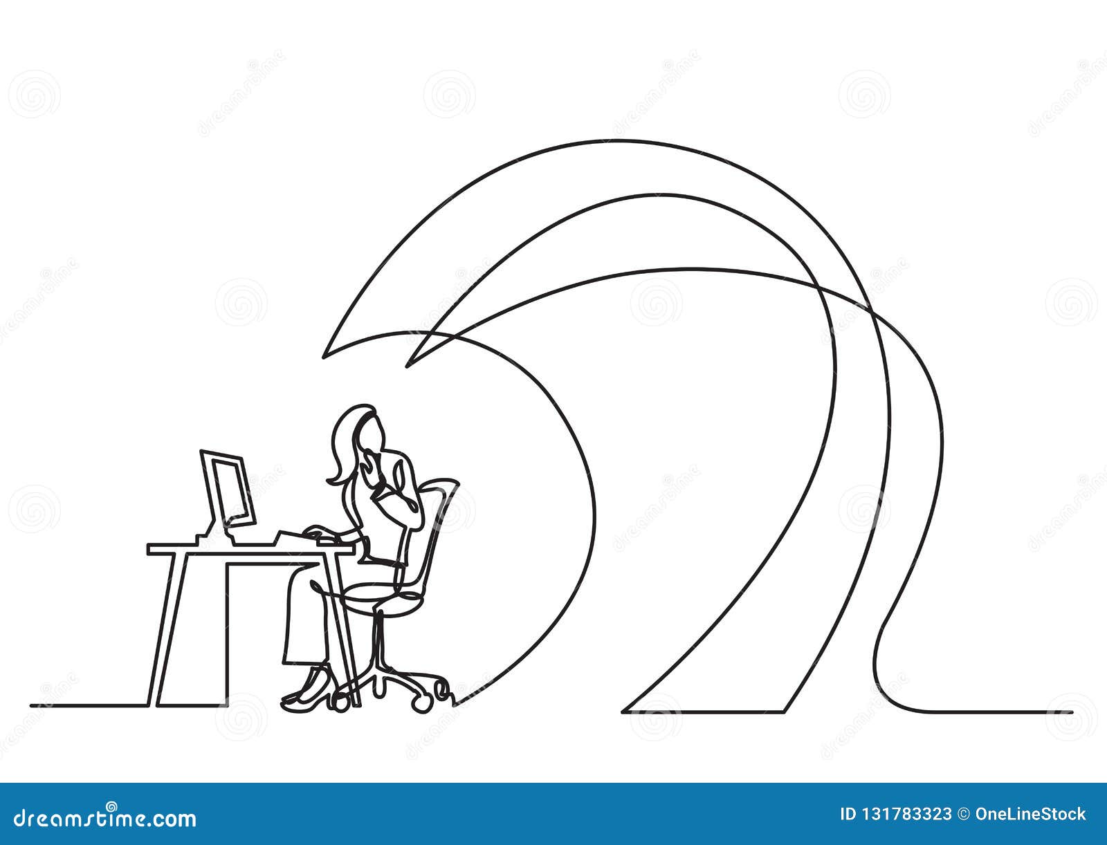 Continuous Line Drawing of Business Concept - Office Worker Under Waves ...