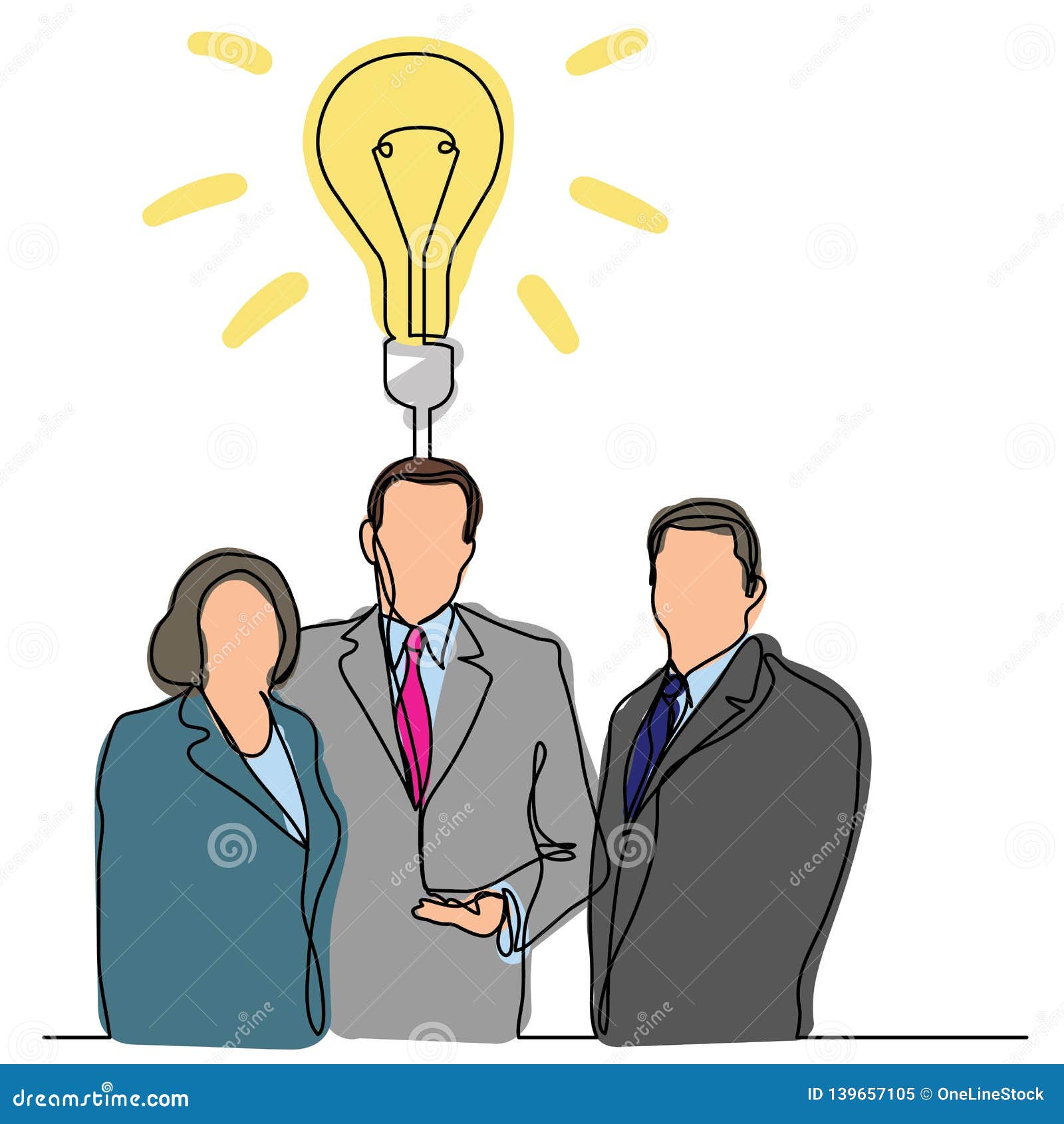 Continuous Line Drawing of Business Executives with Idea Stock Vector ...