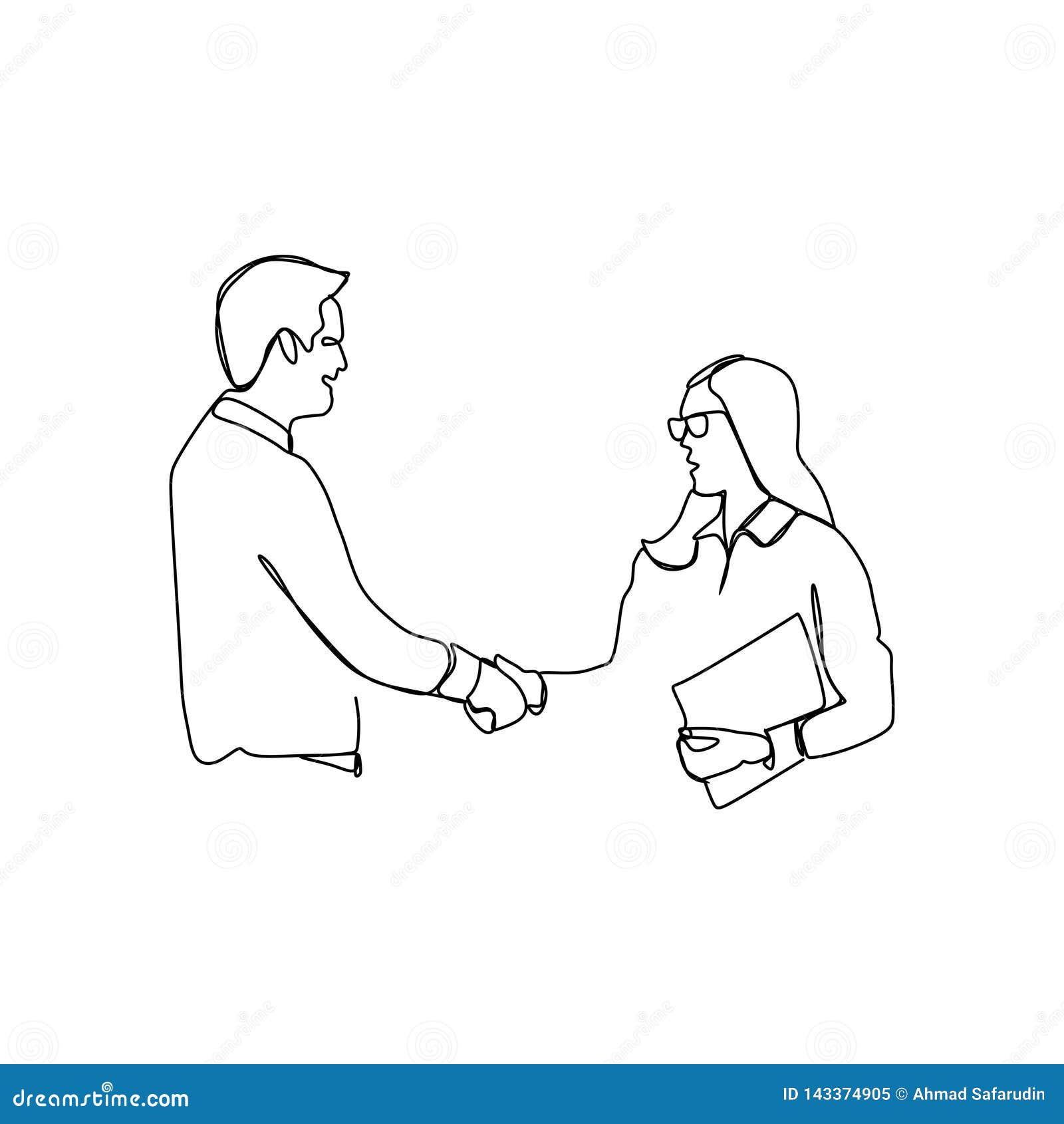 Continuous Line Drawing Of Business Meetings With Handshakes Cartoon ...