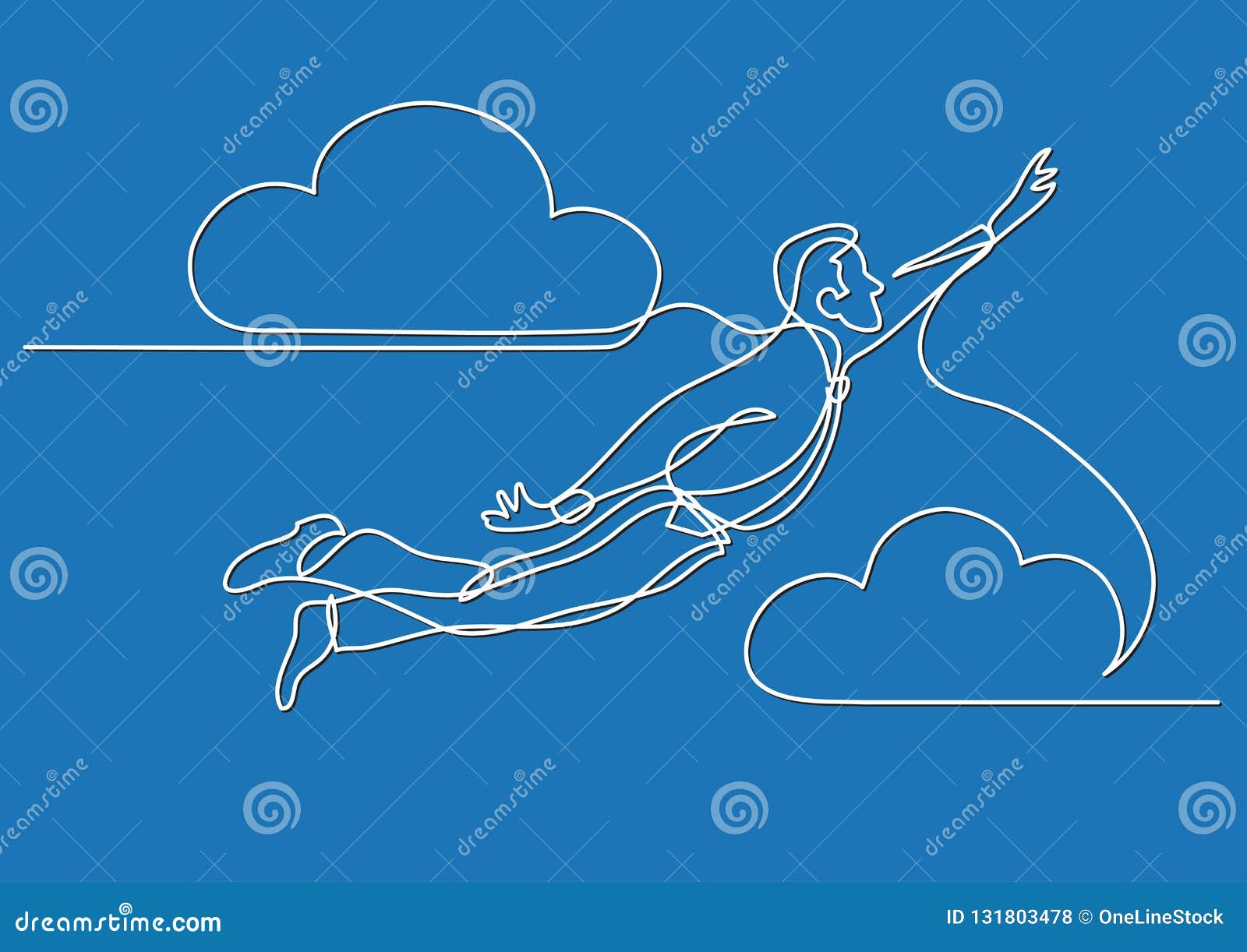 Continuous Line Drawing of Business Person - Flying in the Sky Stock ...