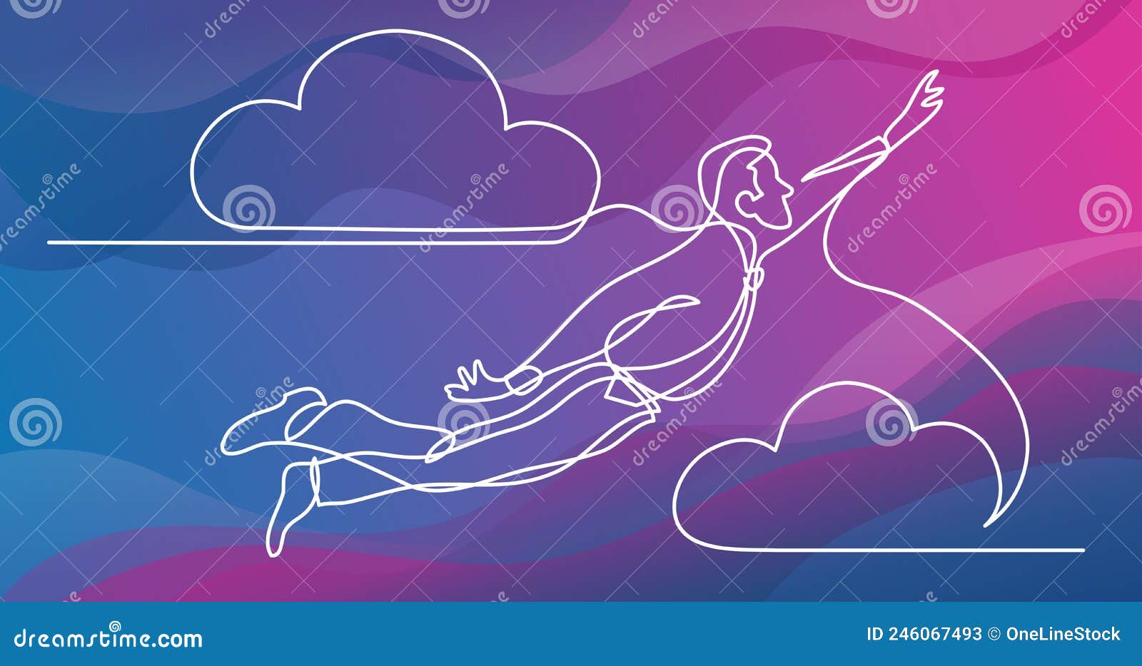 Continuous Line Drawing of Business Person - Flying in the Sky Stock ...