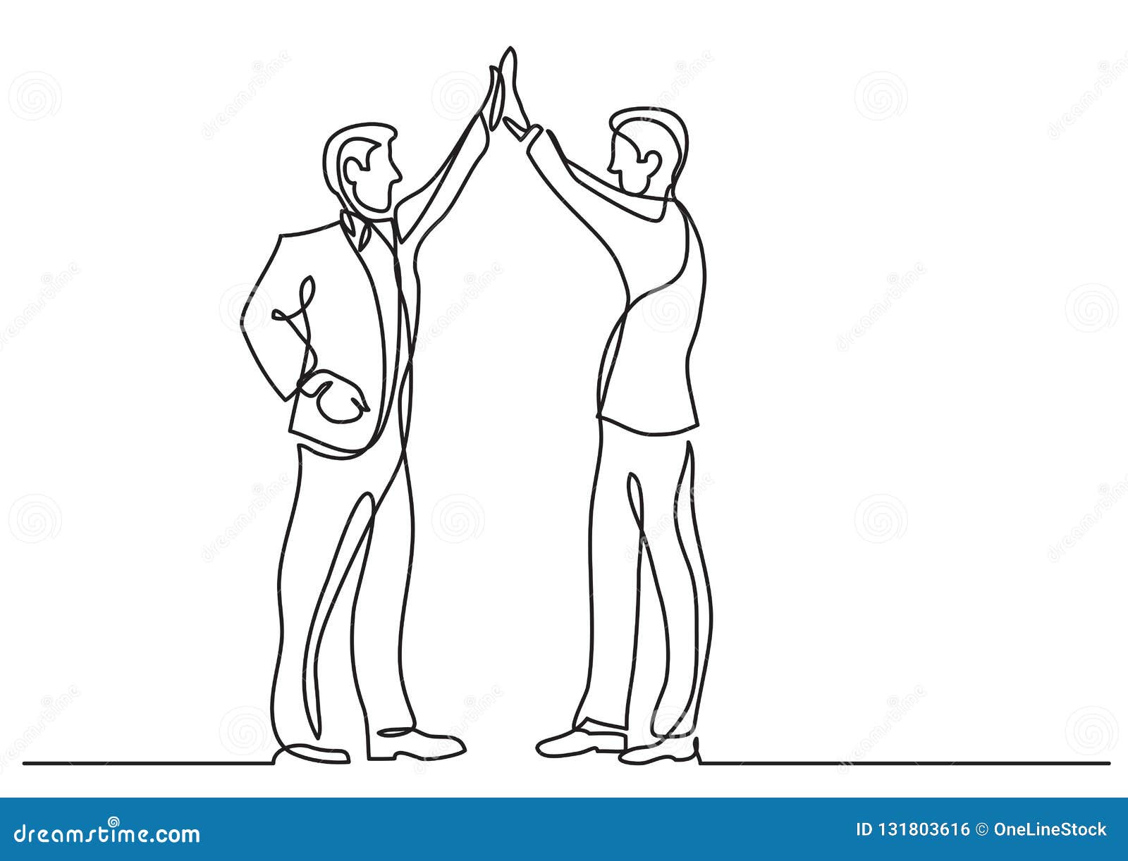 Continuous Line Drawing of Business Situation - Two Men Doing High Five ...
