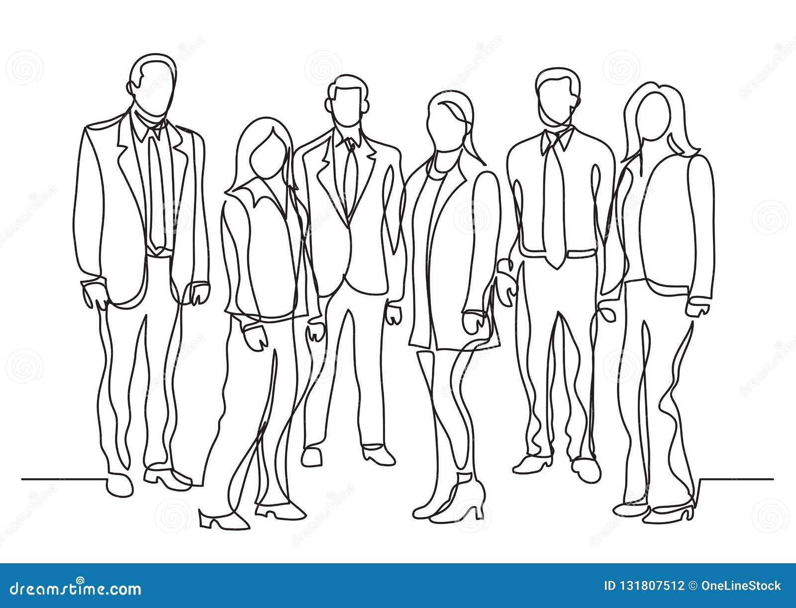 Continuous Line Drawing of Business Team Standing Together Stock Vector ...