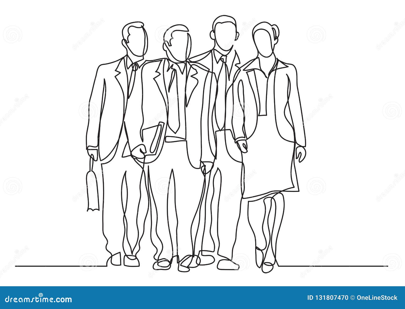Continuous Line Drawing of Business Team Walking Stock Illustration ...