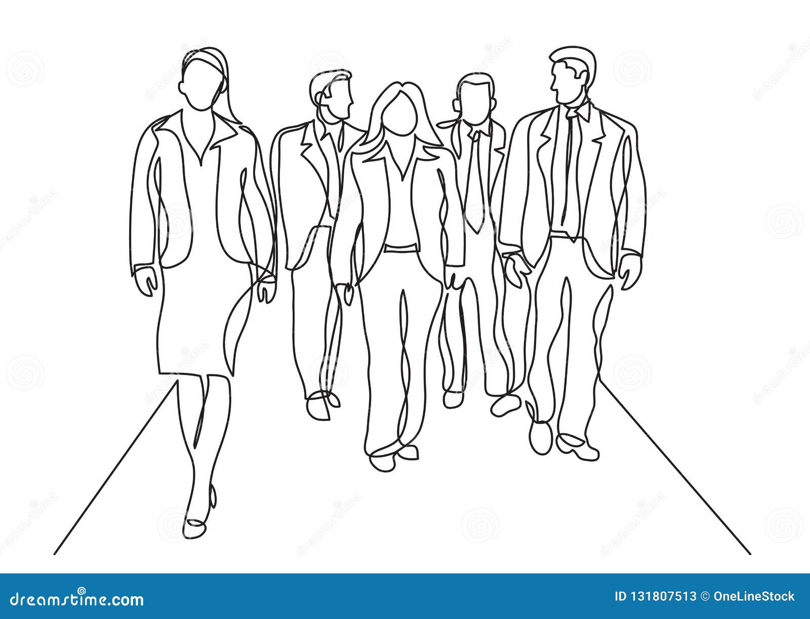 Continuous Line Drawing of Business Team Walking in Corridor Stock ...