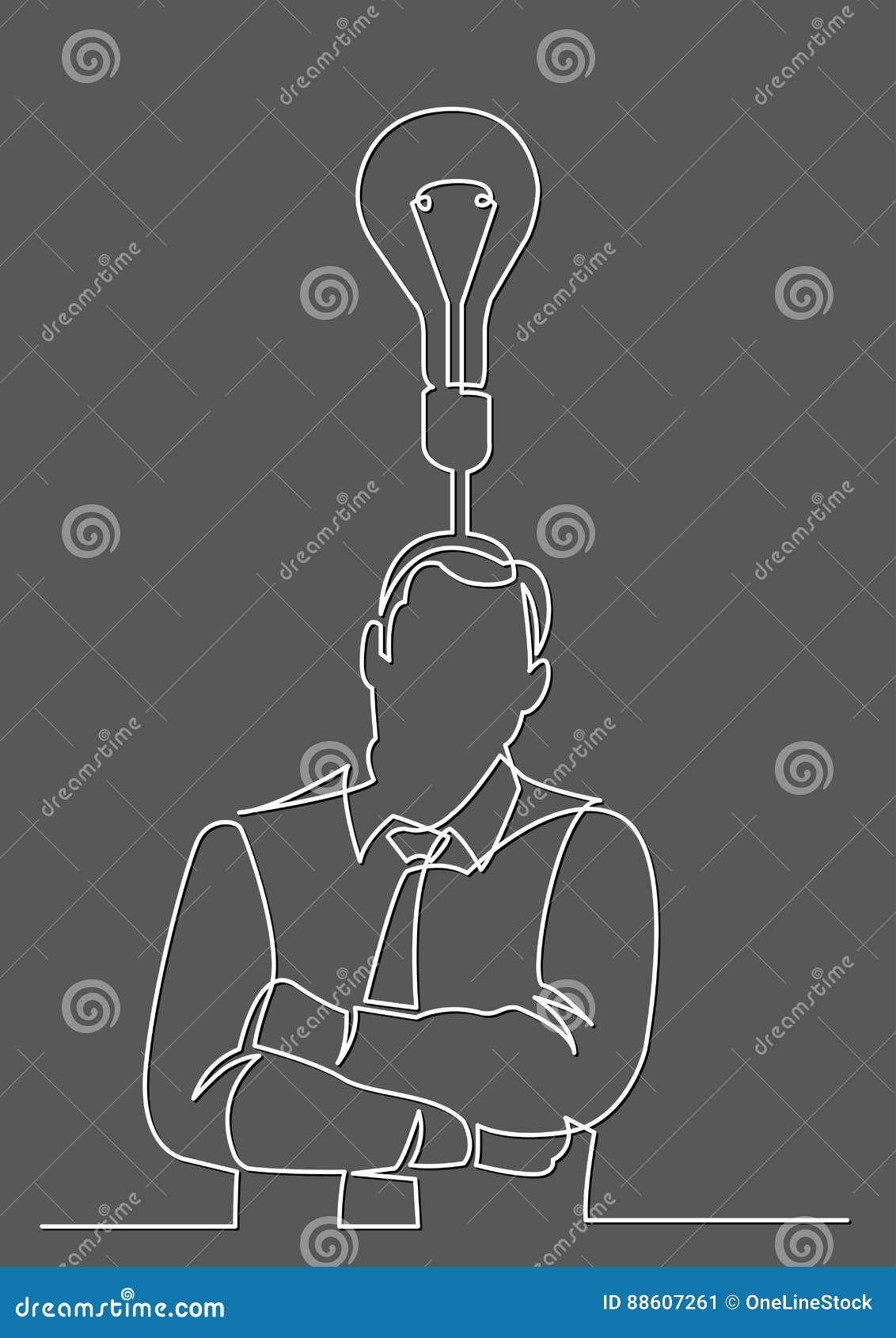 Continuous Line Drawing of Businessman Thinking about Idea Stock Vector ...