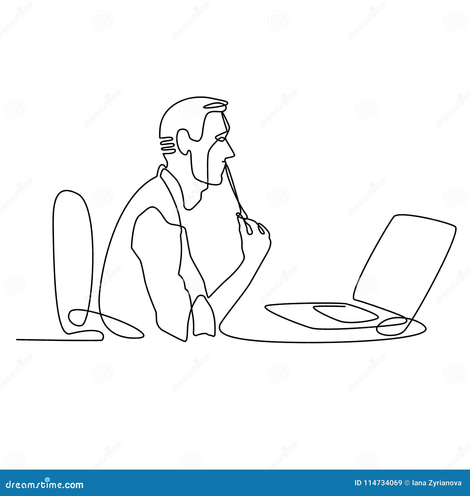 Continuous Line Drawing of Businessman Working Behind Computer Stock ...