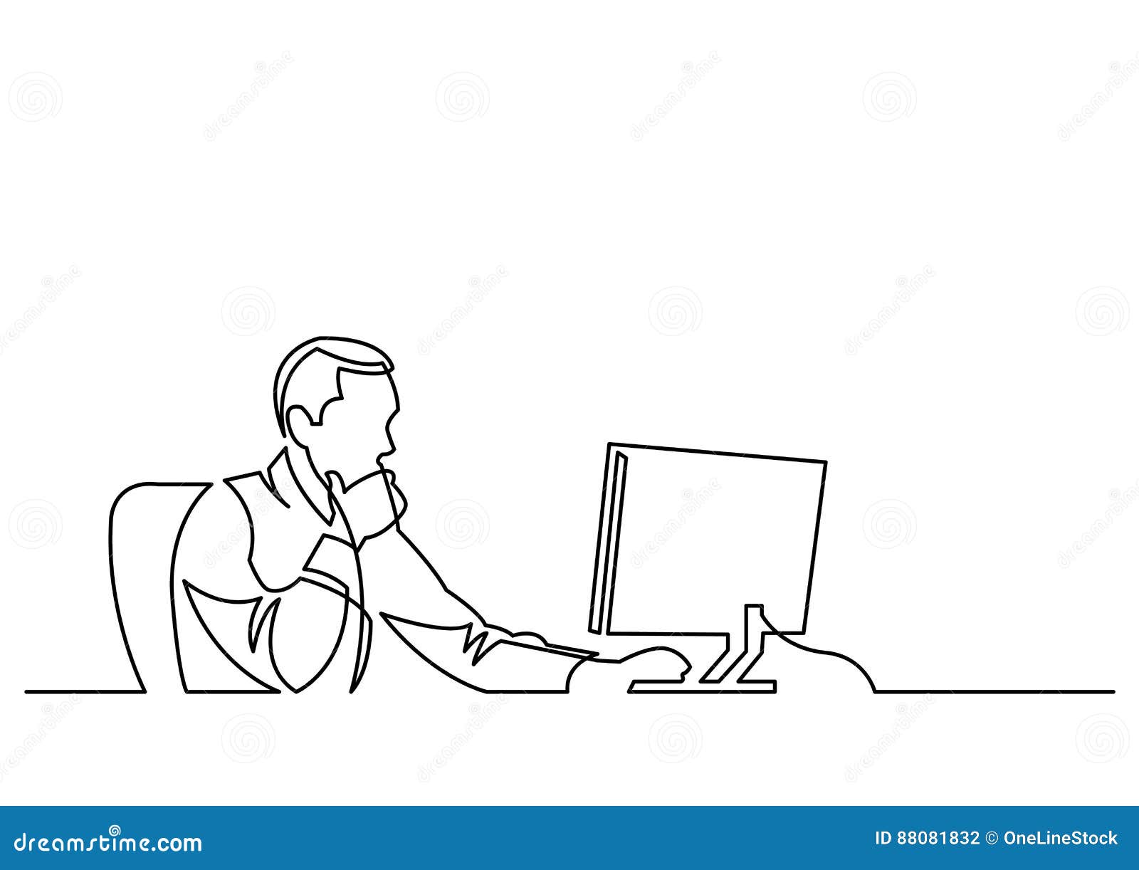 Continuous Line Drawing of Businessman Working Behind Computer Stock ...