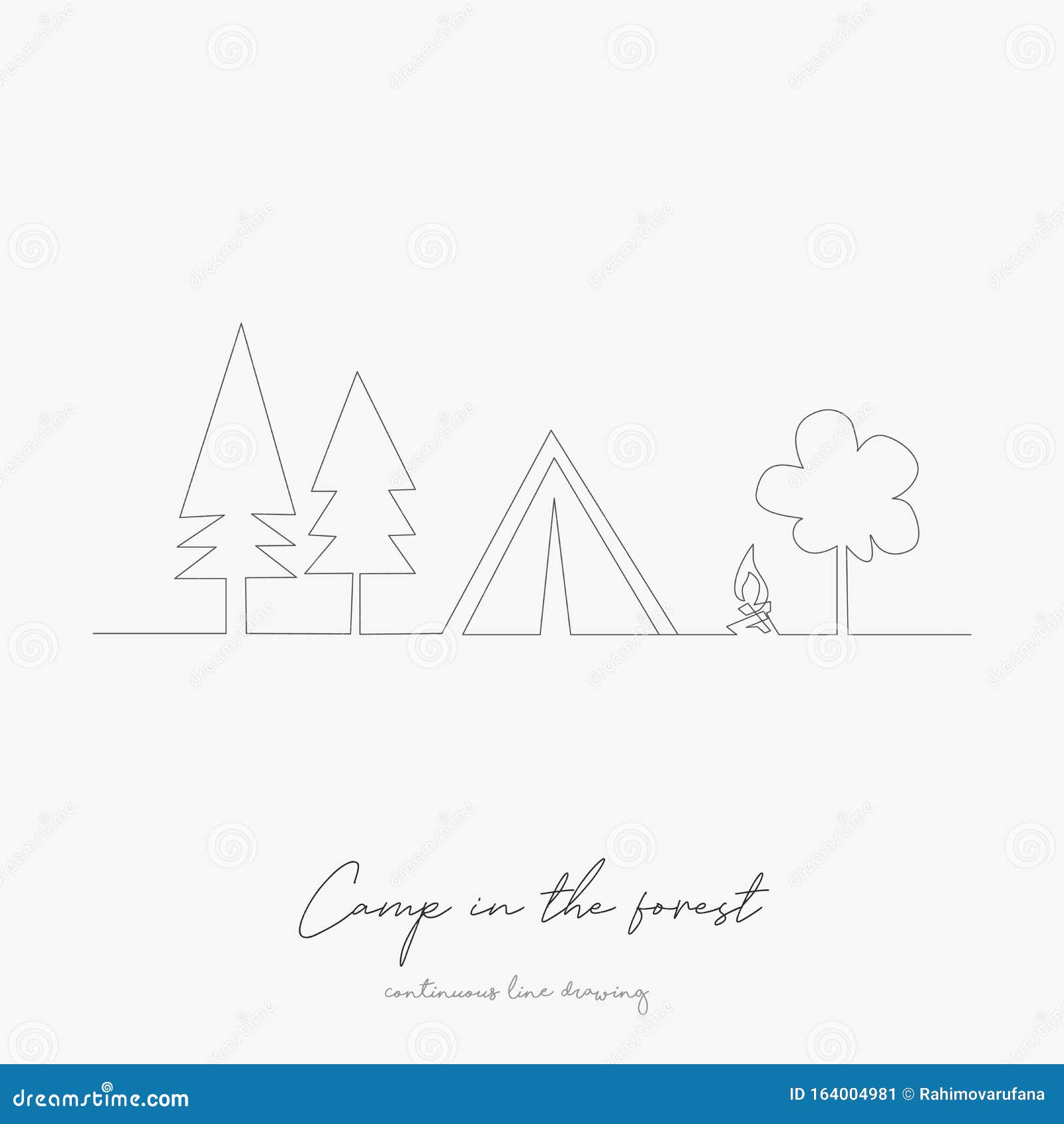 Continuous Line Drawing. Camp in the Forest. Simple Vector Illustration ...
