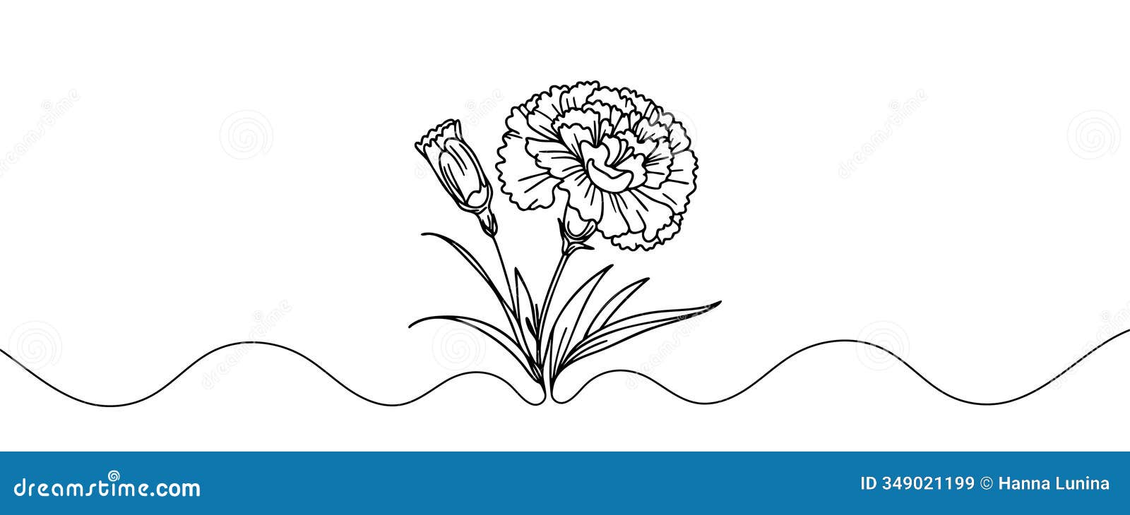 Continuous Line Drawing of Carnation Flower. One Line Drawing Design ...