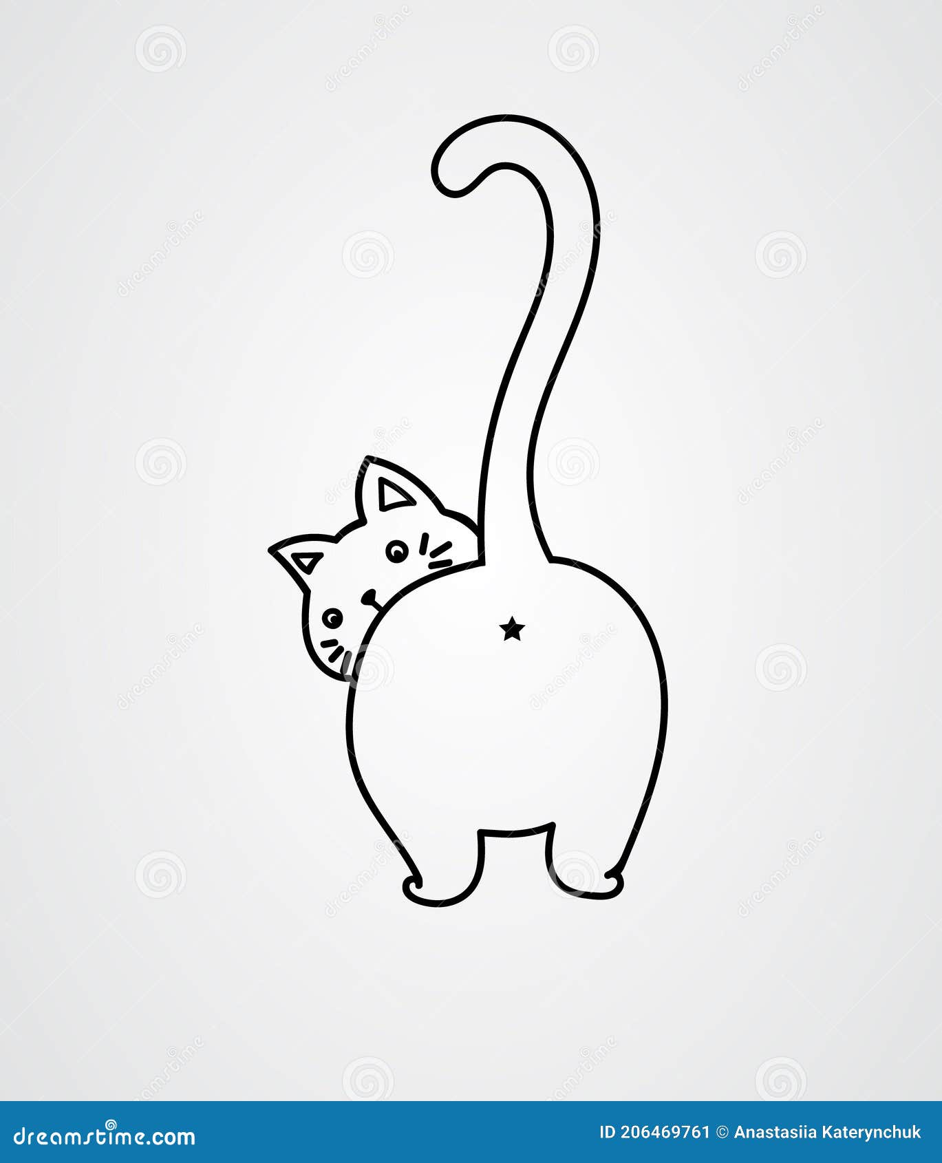 Continuous Line Drawing Of A Cat Looking Backwards Cartoon Vector ...