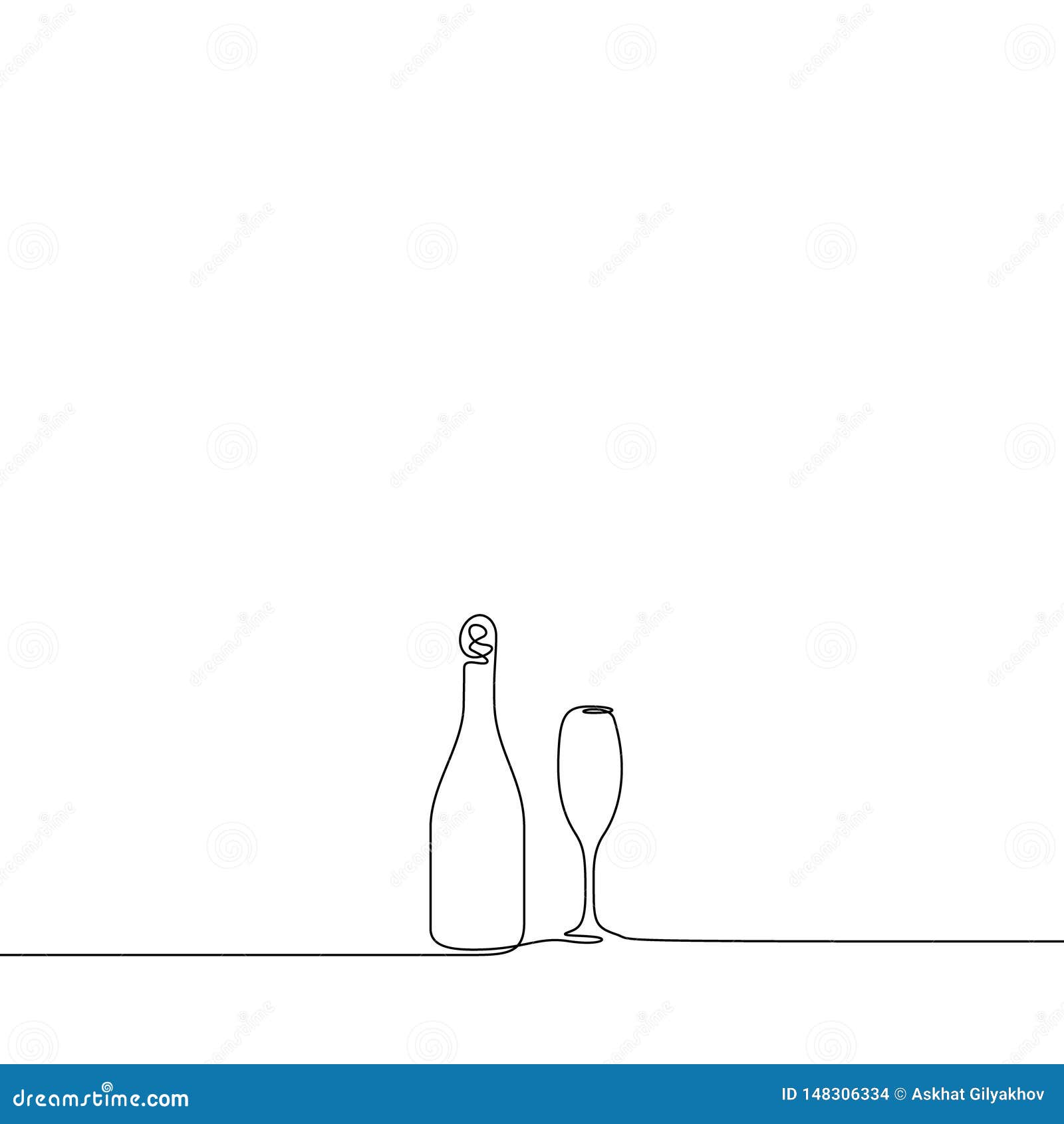 Continuous Line Drawing Champagne with a Wineglass. Vector Illustration ...