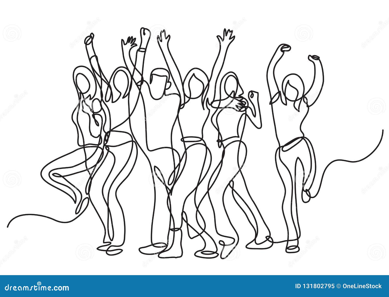 Continuous Line Drawing of Cheering Crowd Stock Vector - Illustration ...