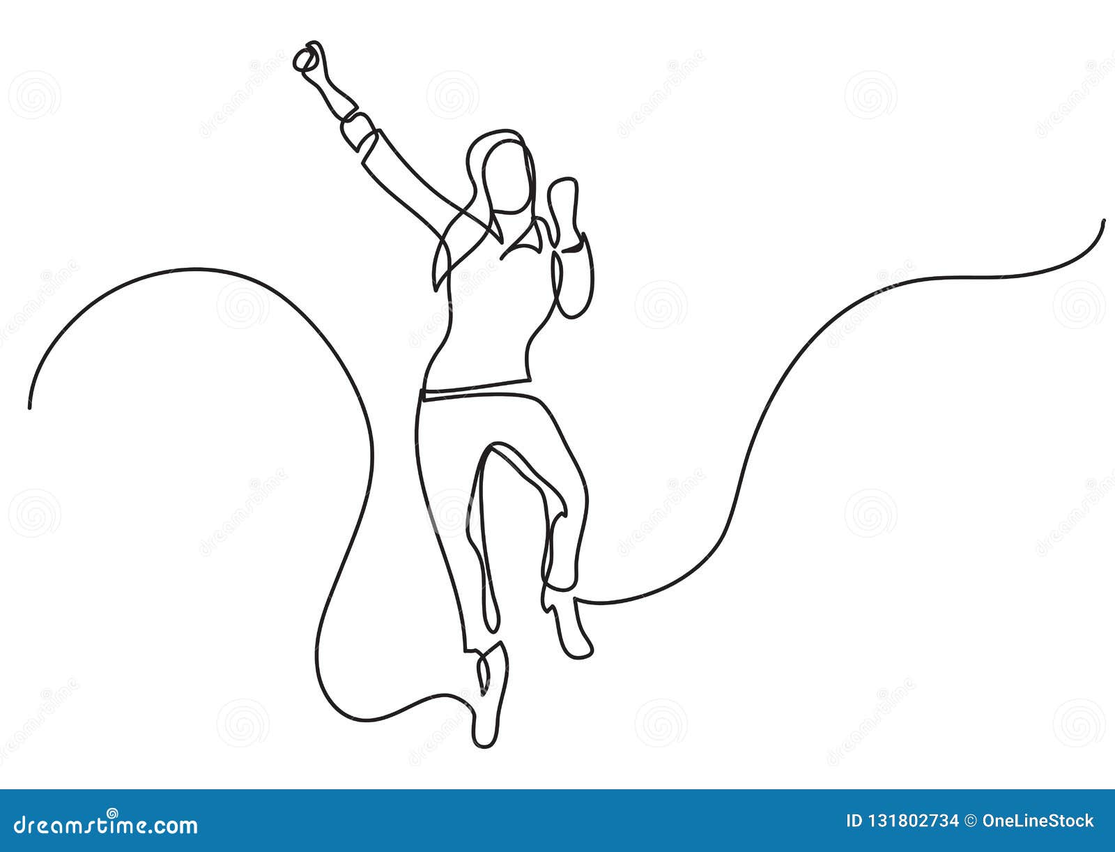 Continuous Line Drawing of Cheering Jumping Woman Stock Vector ...