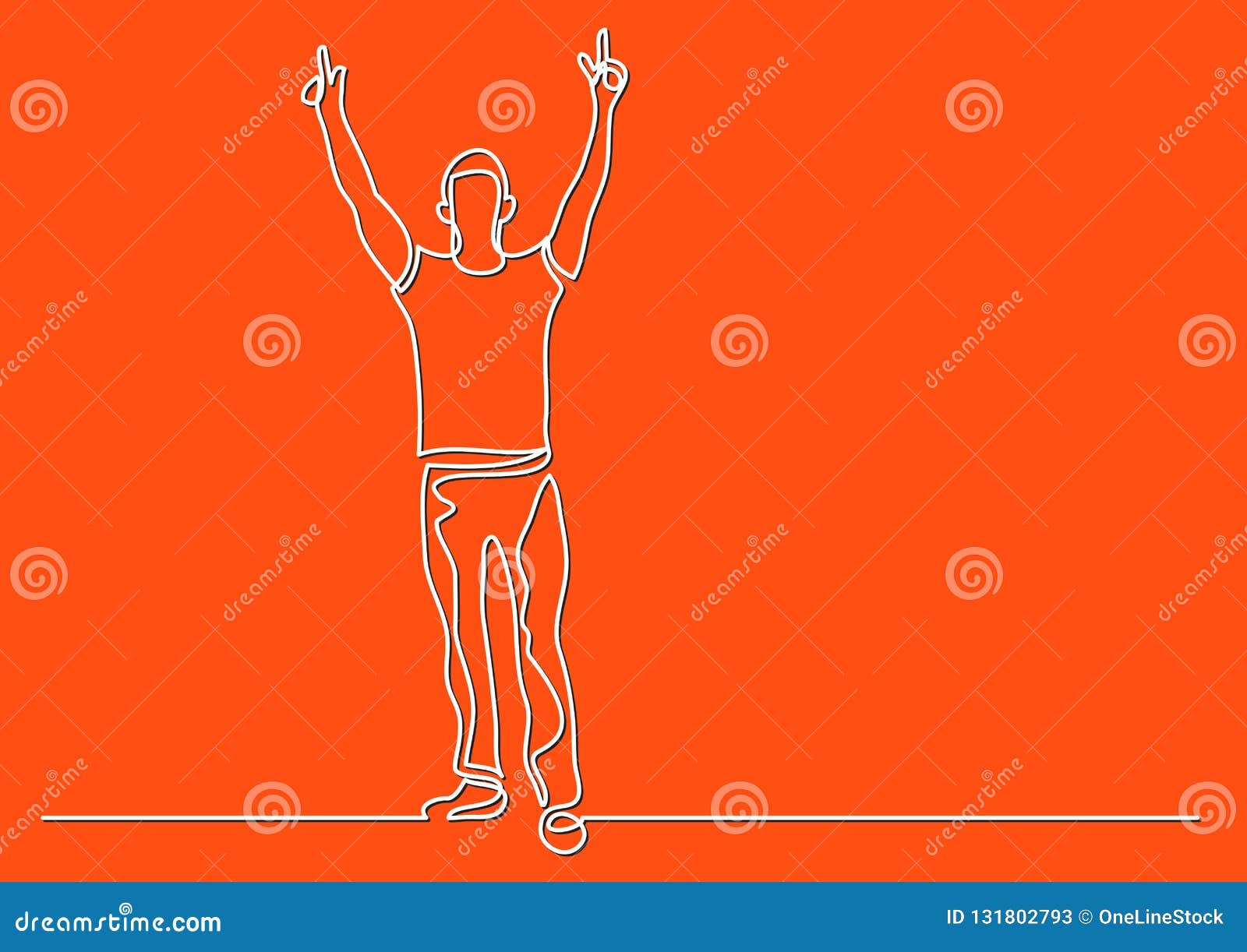 Continuous Line Drawing of Cheering Man Hands Up Stock Vector ...