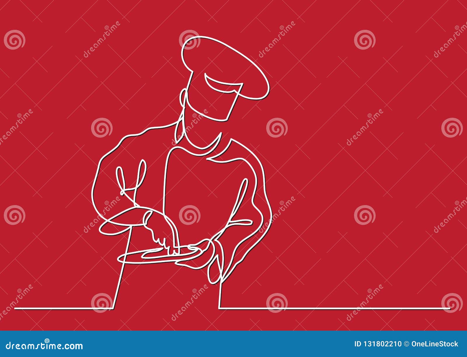 Continuous Line Drawing of Chef Cooking Gourmet Meal Stock Vector ...