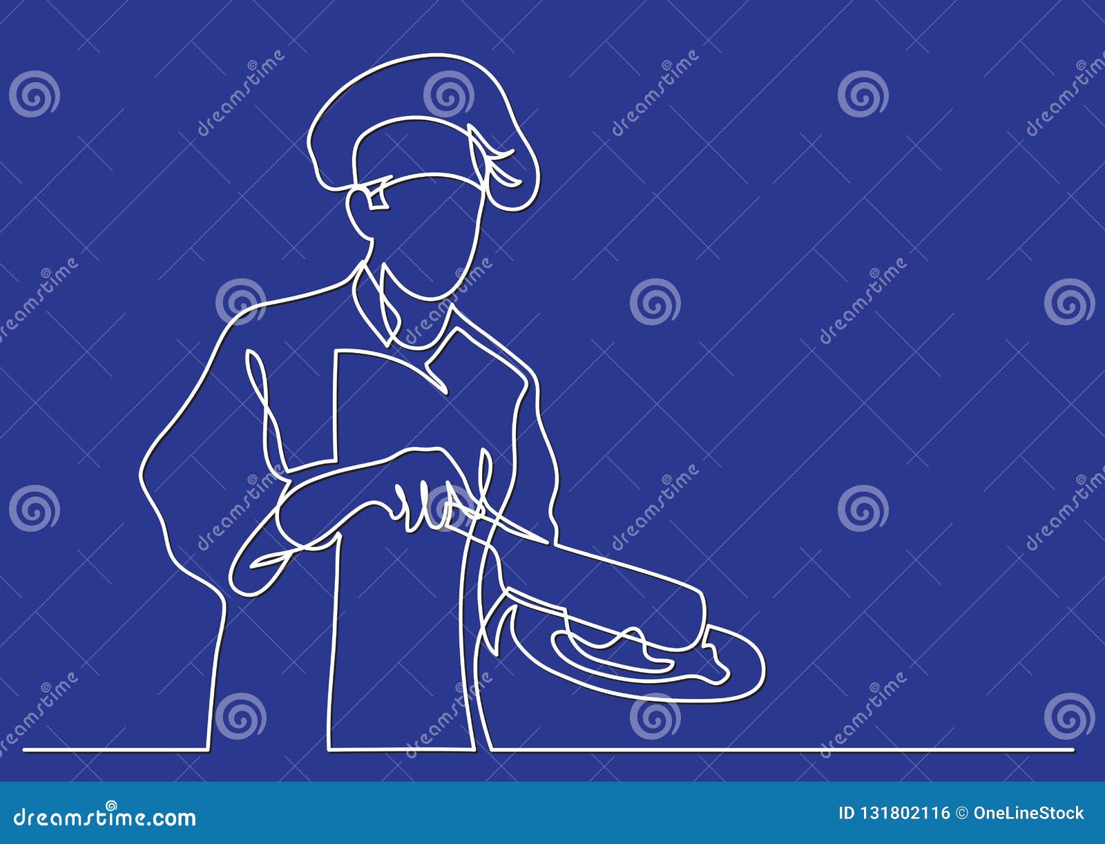 Continuous Line Drawing of Chef Cooking Meal Stock Vector ...
