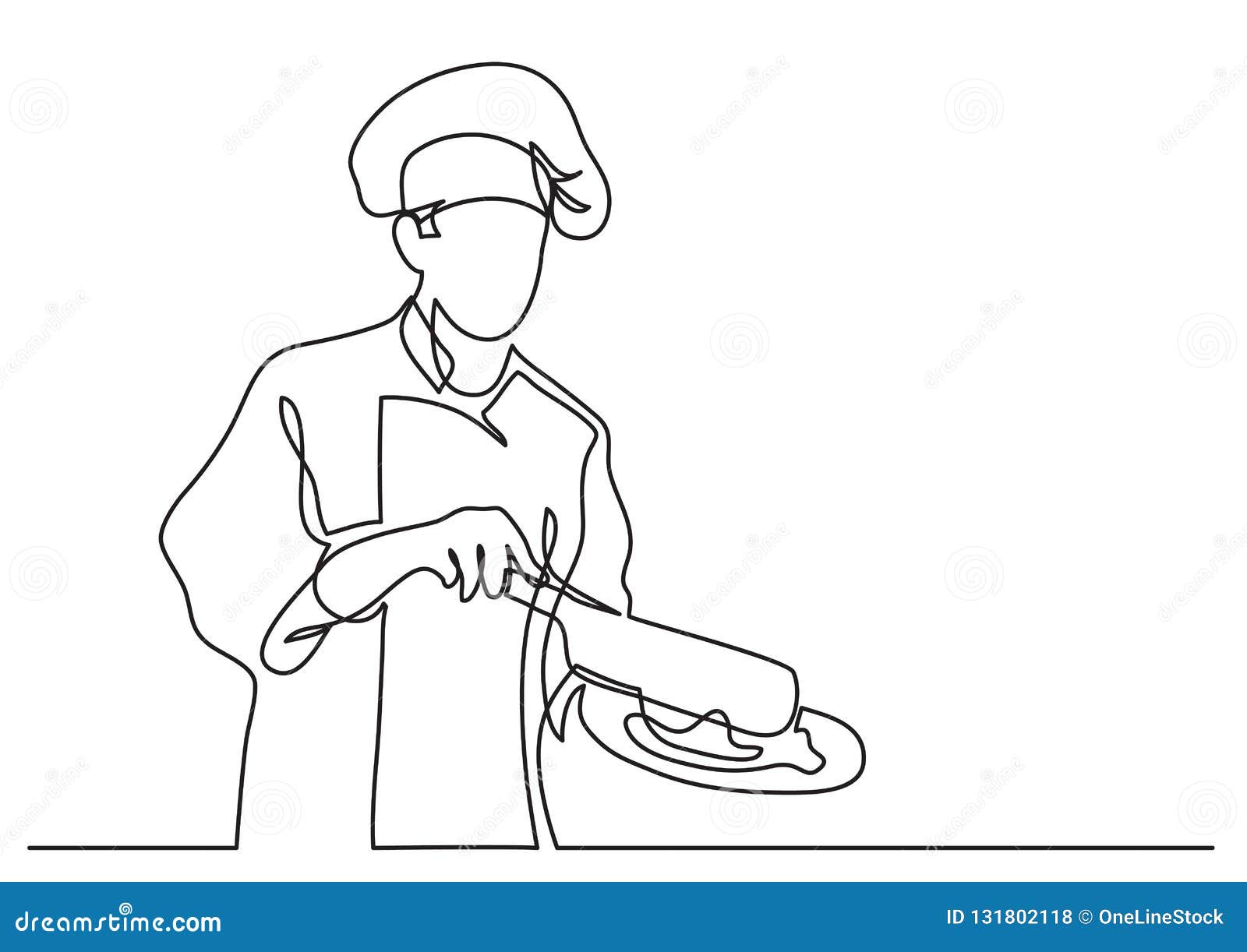 Continuous Line Drawing of Chef Cooking Meal Stock Vector ...